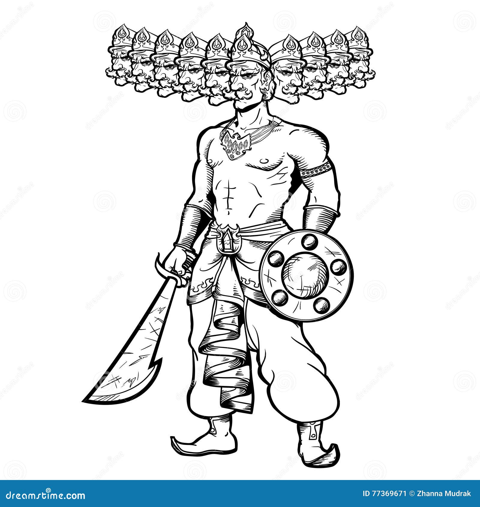 India God with Ten Goals. Ravana Holding a Sword and Shield Stock ...