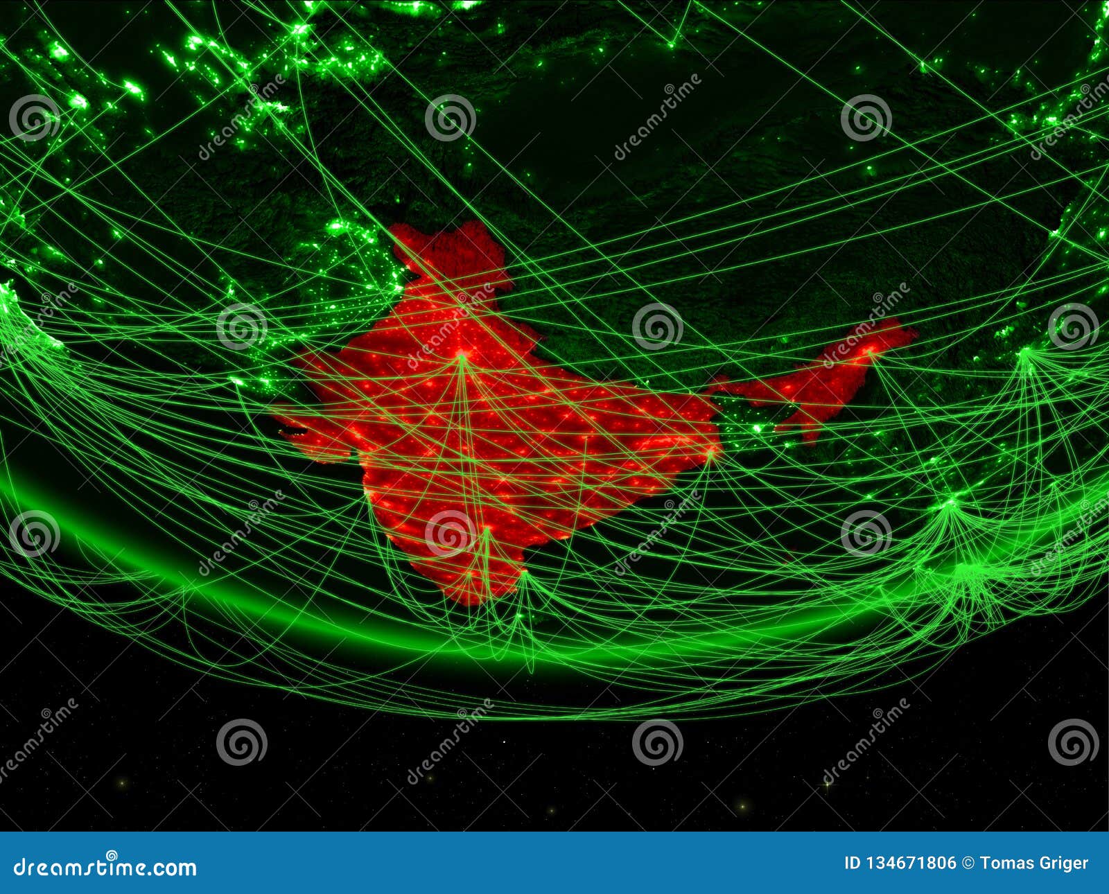 India from Space with Network Stock Illustration - Illustration of ...