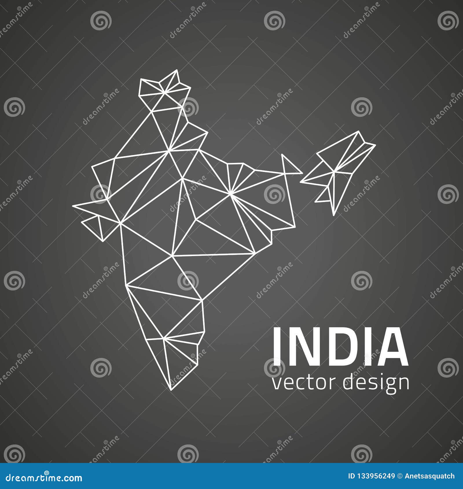 India Dark Vector Contour Triangle Perspective Map Stock Vector ...
