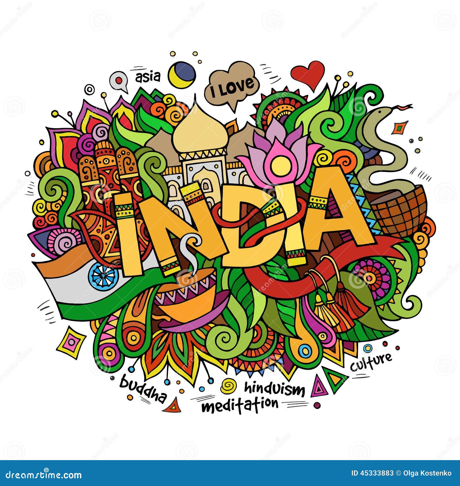 India Hand Lettering and Doodles Elements Stock Vector - Illustration ...
