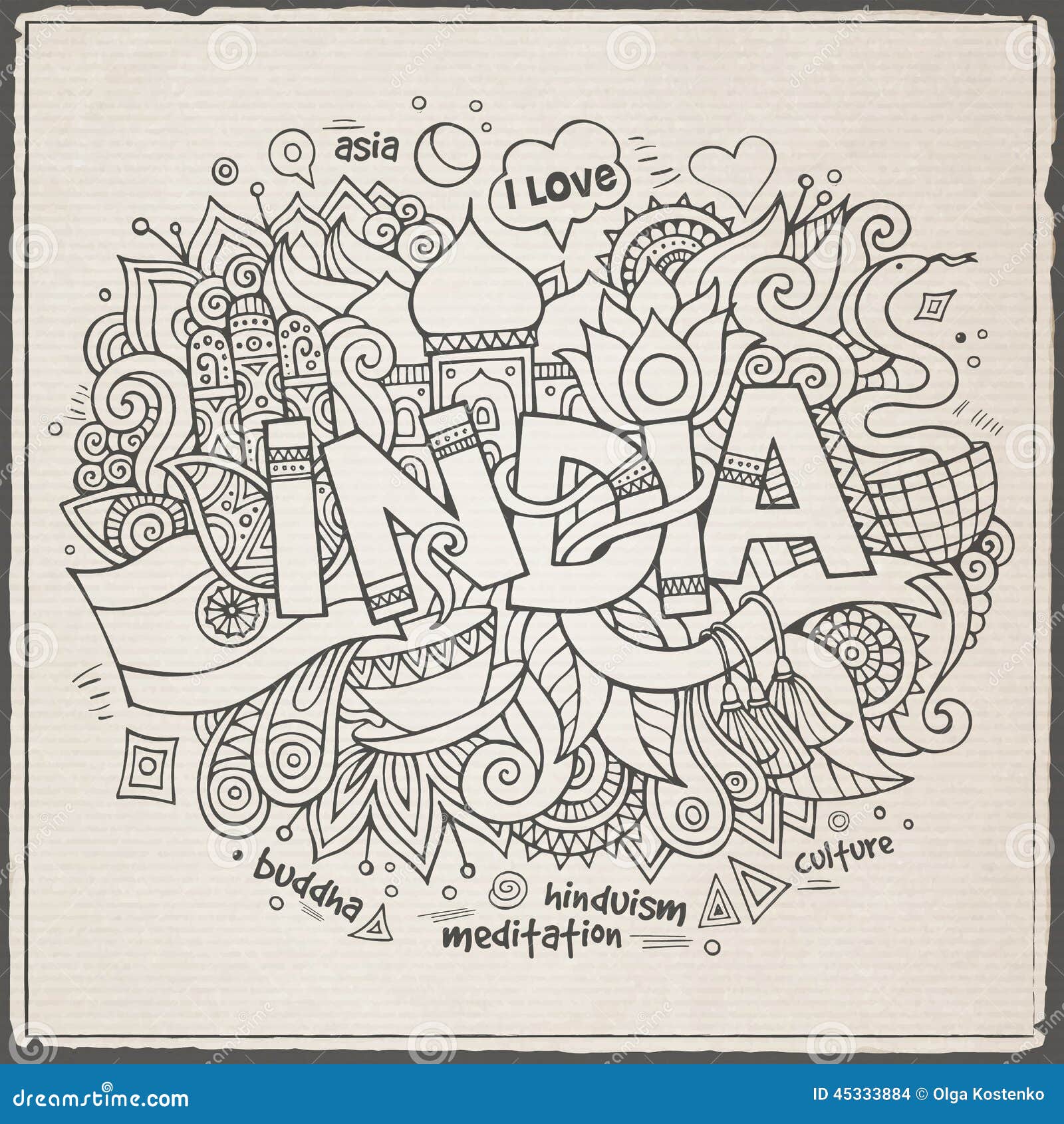 India Hand Lettering and Doodles Elements Stock Vector - Illustration ...