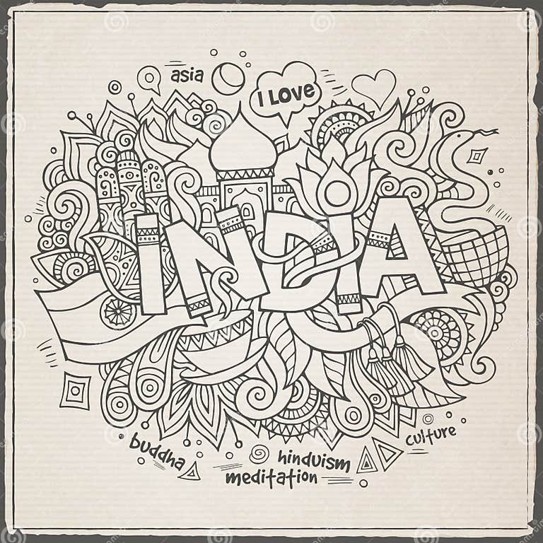 India Hand Lettering and Doodles Elements Stock Vector - Illustration ...