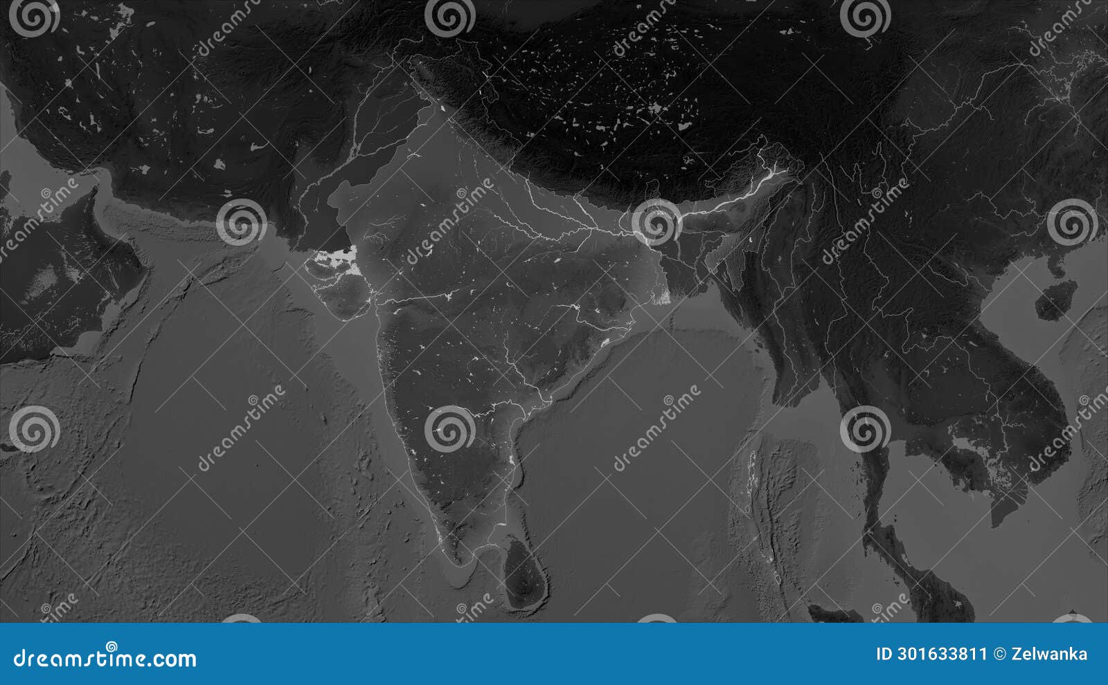 India Highlighted. Grayscale Stock Illustration - Illustration of land ...