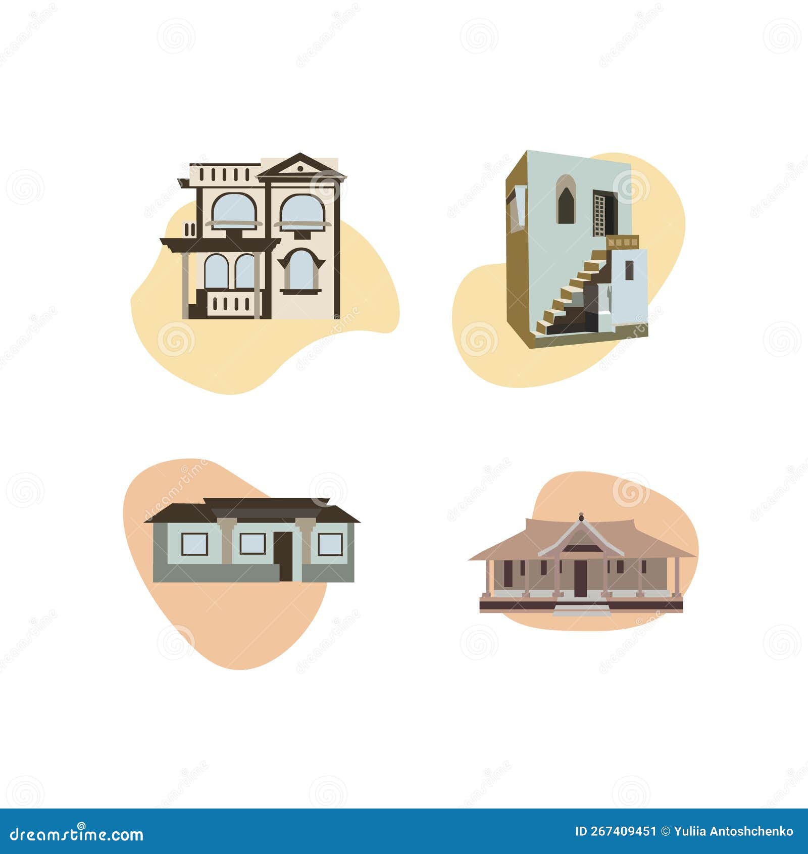 India houses set. stock vector. Illustration of line - 267409451