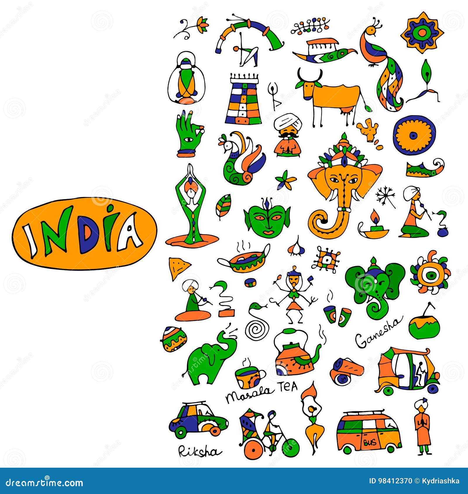 India, Icons Collection. Sketch for Your Design Stock Vector ...
