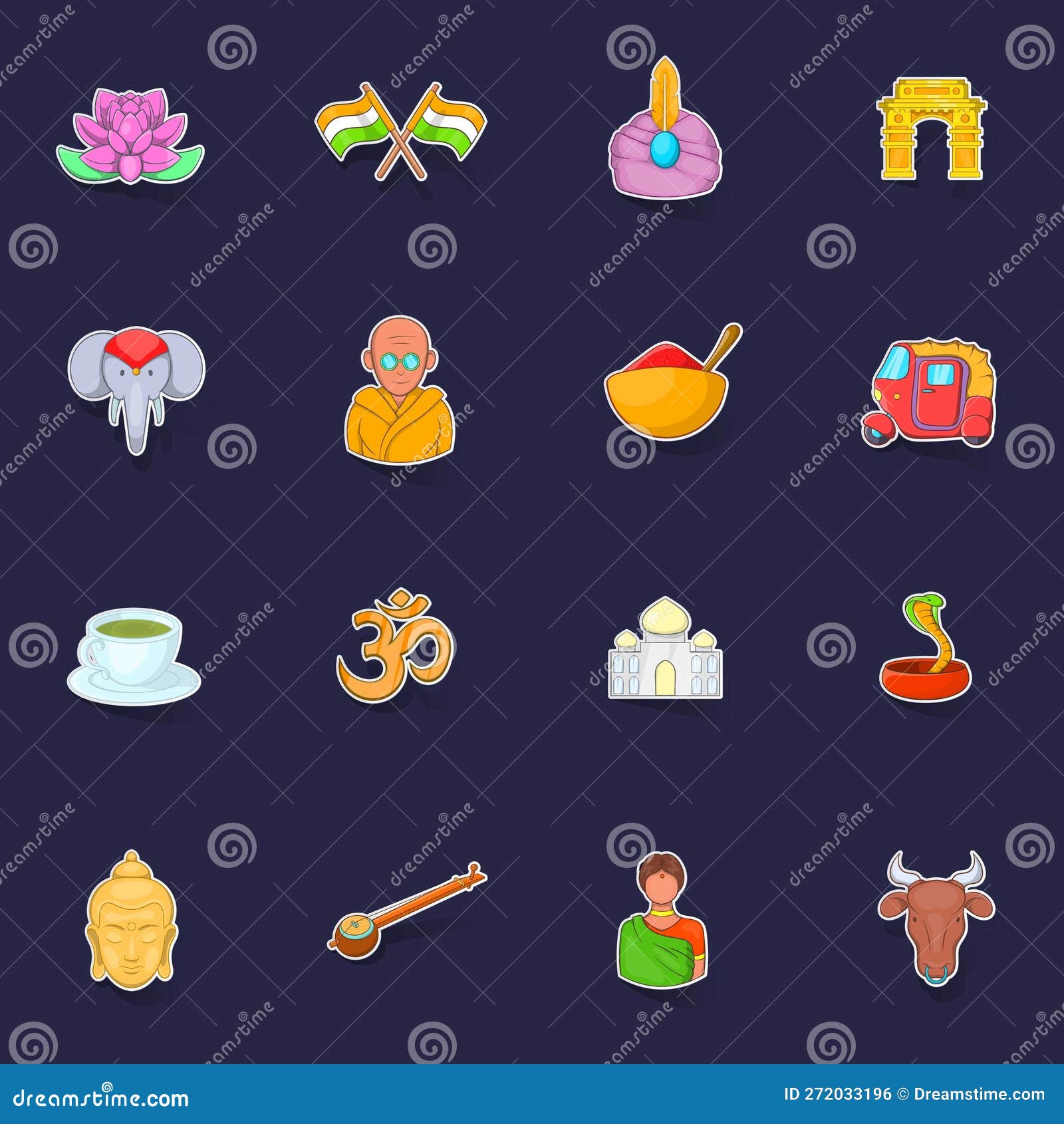 India Icons Set Vector Sticker Stock Vector - Illustration of buildings ...