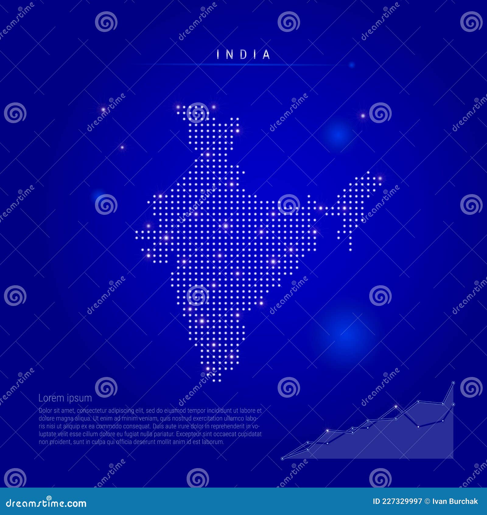 India Illuminated Map with Glowing Dots. Dark Blue Space Background ...