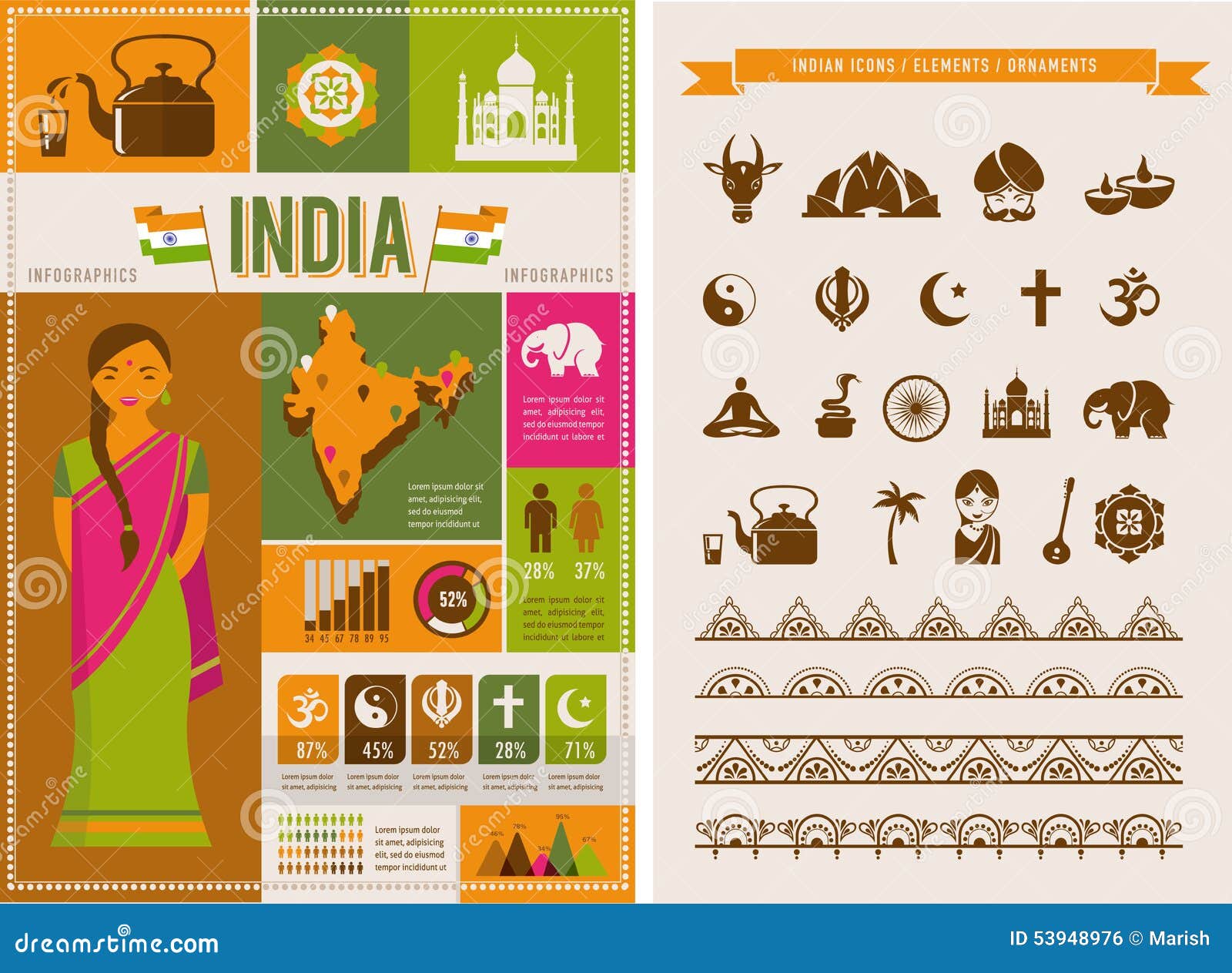 India Infographics and Elements Stock Vector - Illustration of asia ...