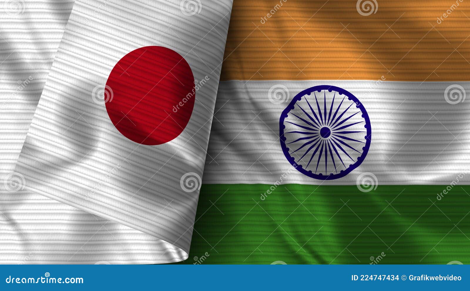 India and Japan Realistic Flag â€“ Fabric Texture Illustration Stock ...