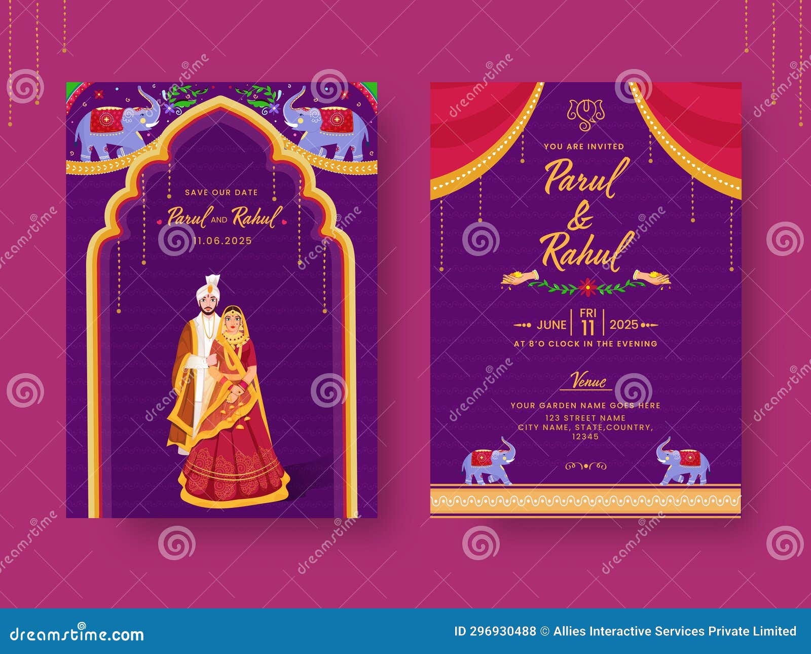 India Kitsch Style Wedding Invitation Card With Event Details In Front ...