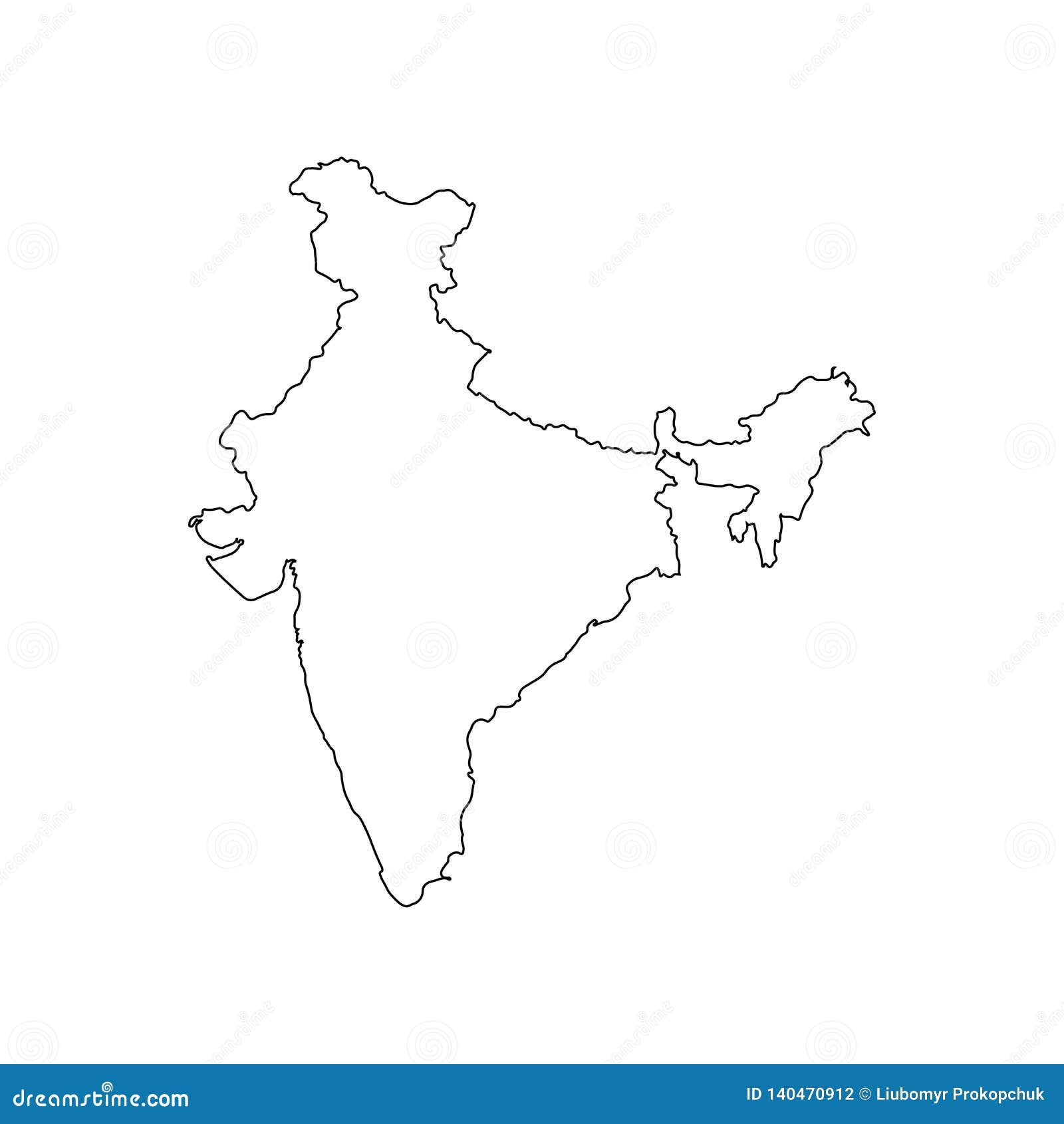 India Map of Black Contour Curves of Vector Illustration Stock Vector ...