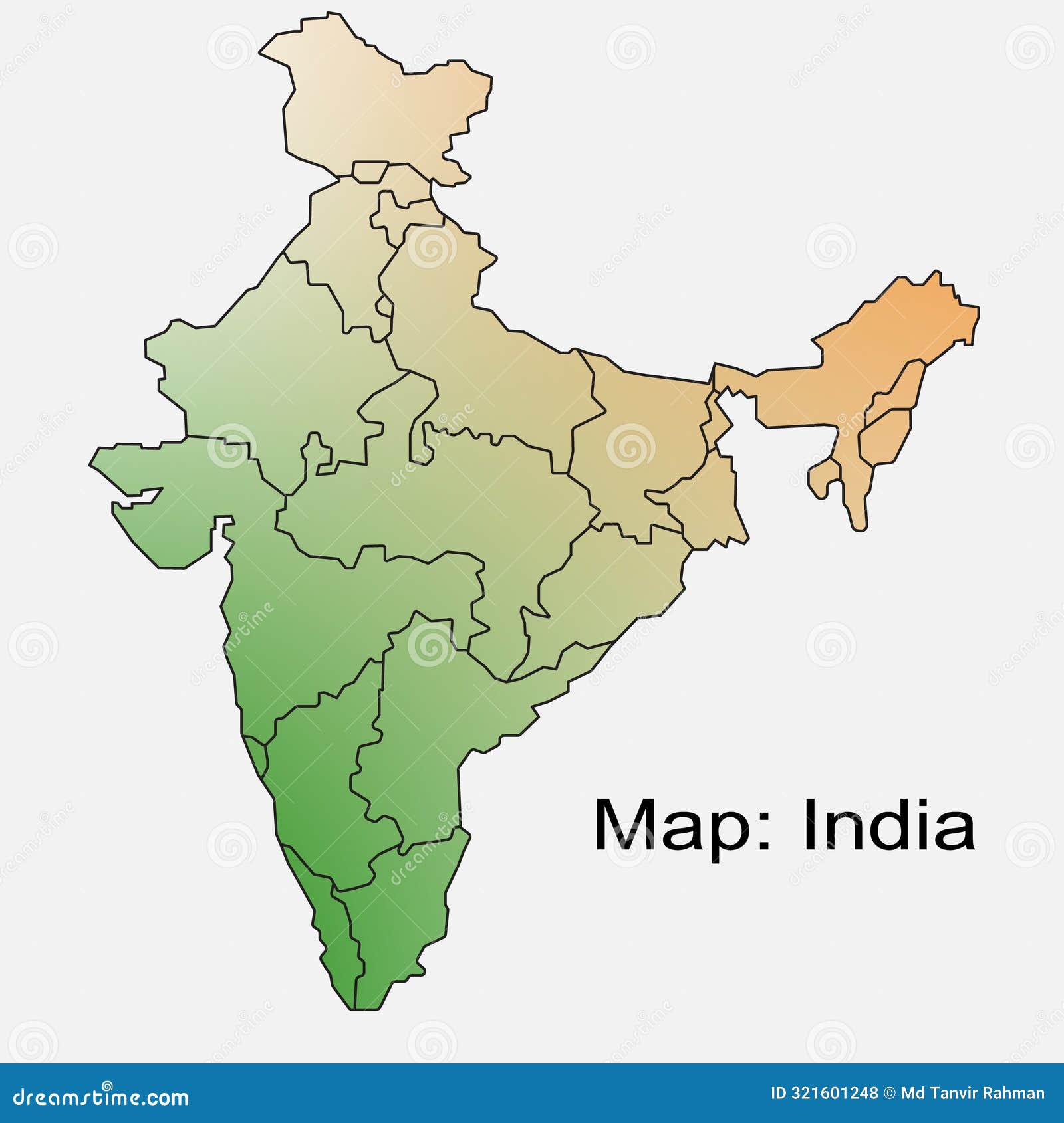 India Map Of Black Contour Curves Of Vector Illustration
