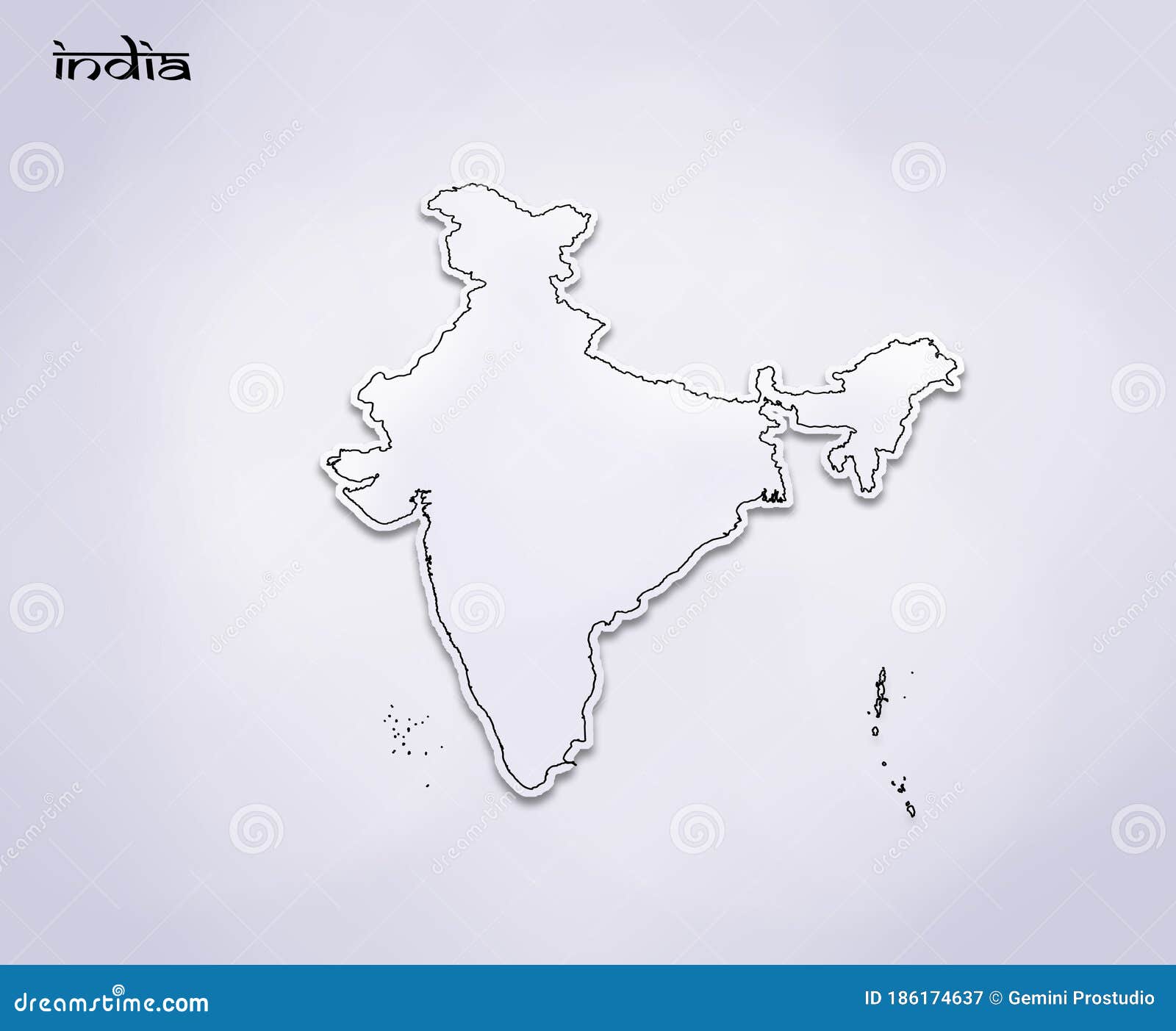 INDIA MAP, INDIA Map Black Out Line with Paper Cutting on White ...