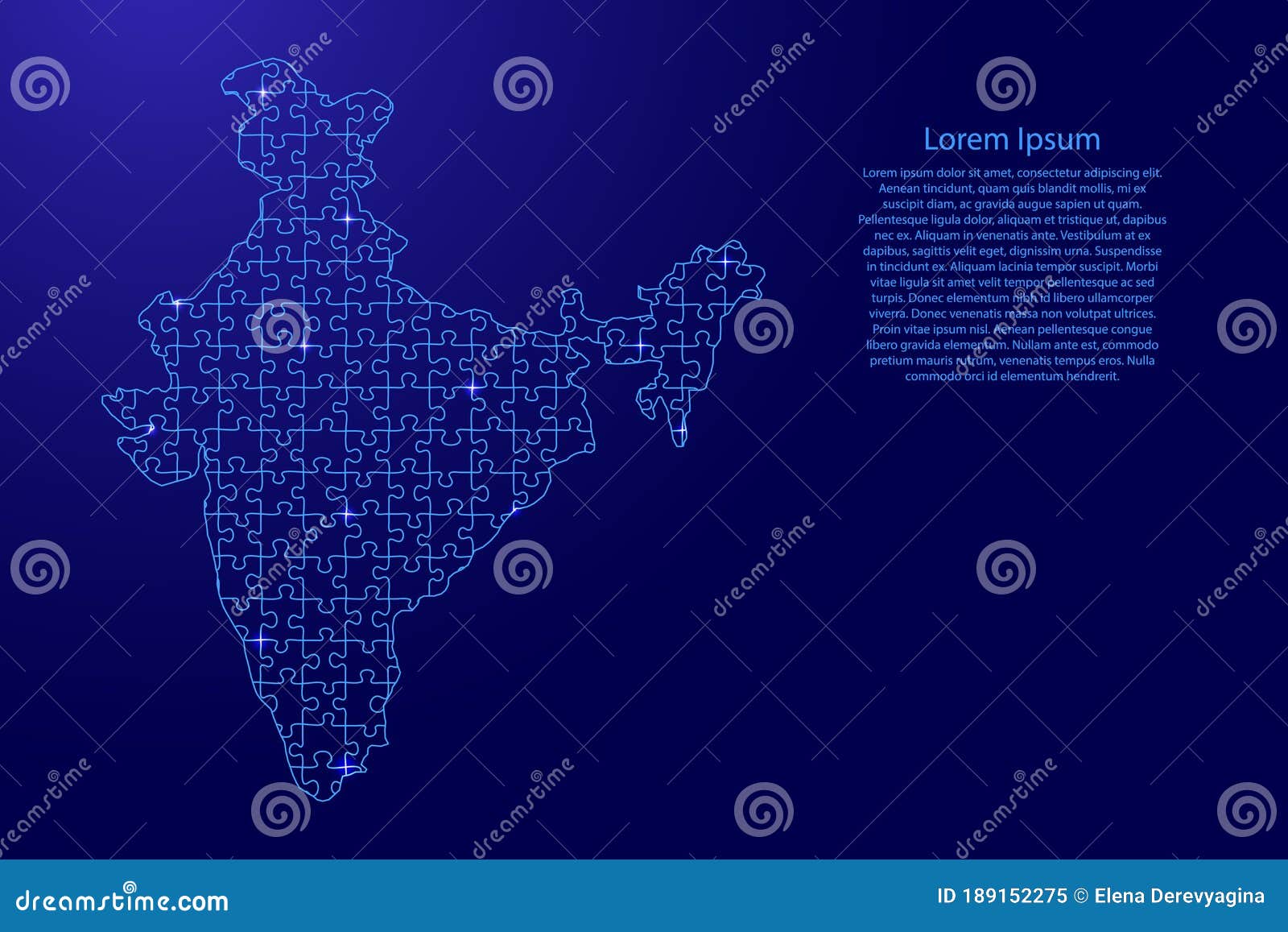India Map from Blue Pattern from Composed Puzzles and Glowing Space ...