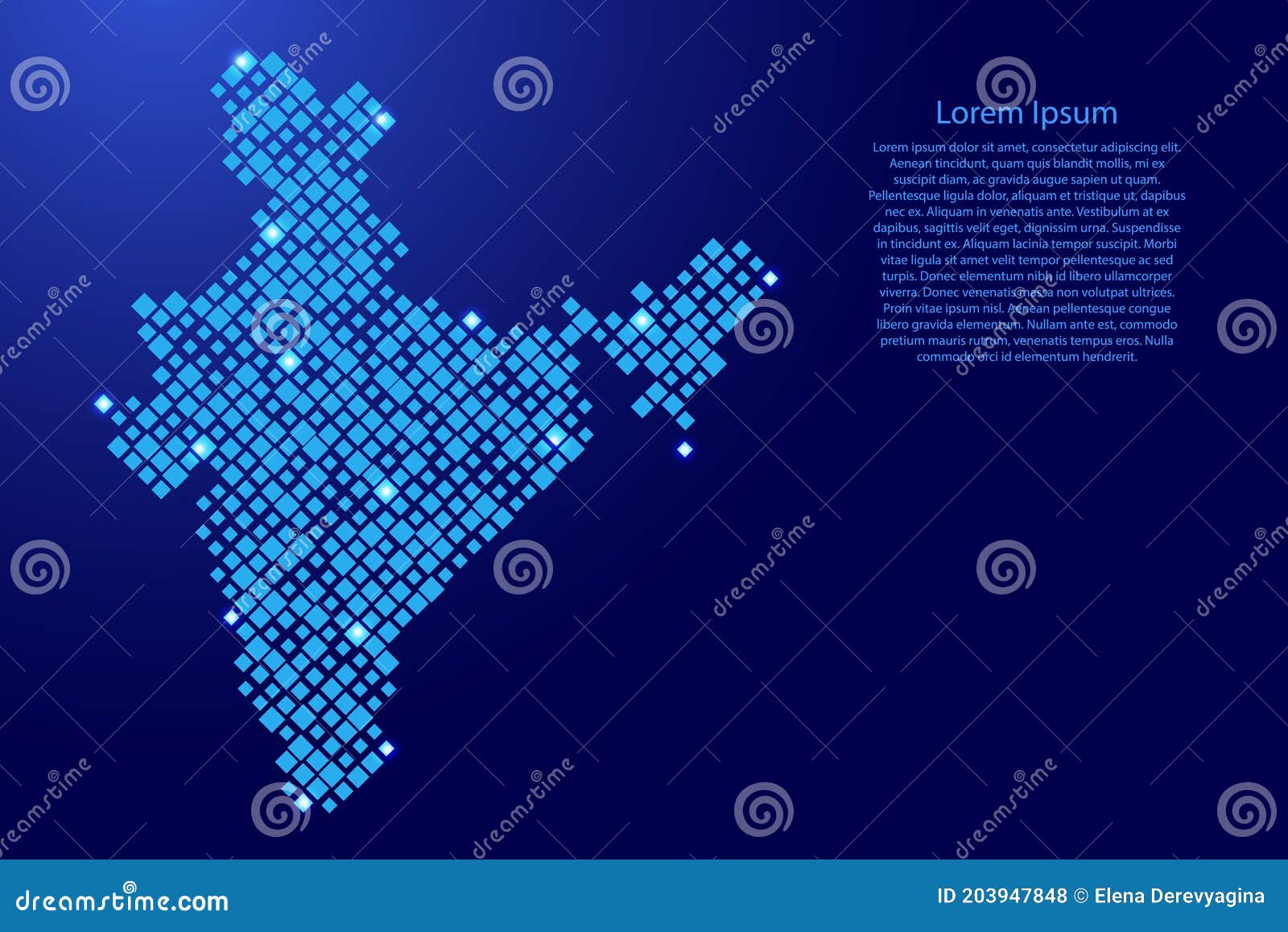 India Map from Blue Pattern Rhombuses of Different Sizes and Glowing ...