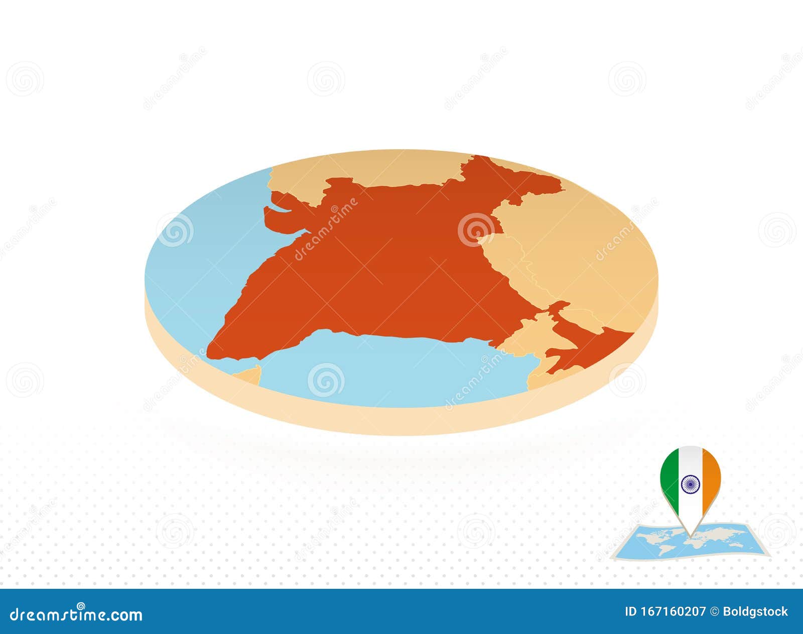 India Map Designed In Isometric Style, Orange Circle Map Cartoon Vector ...