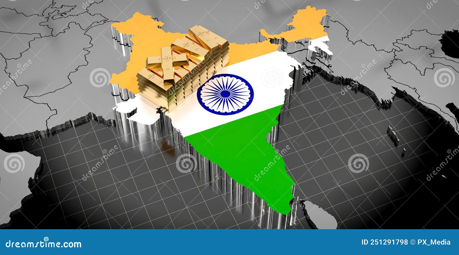 India Map and Flag, Gold Ingots - 3D Illustration Stock Illustration ...