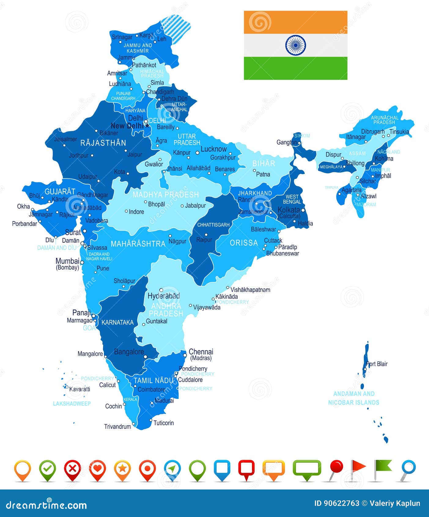 India - Map And Flag - Illustration Royalty-Free Cartoon ...