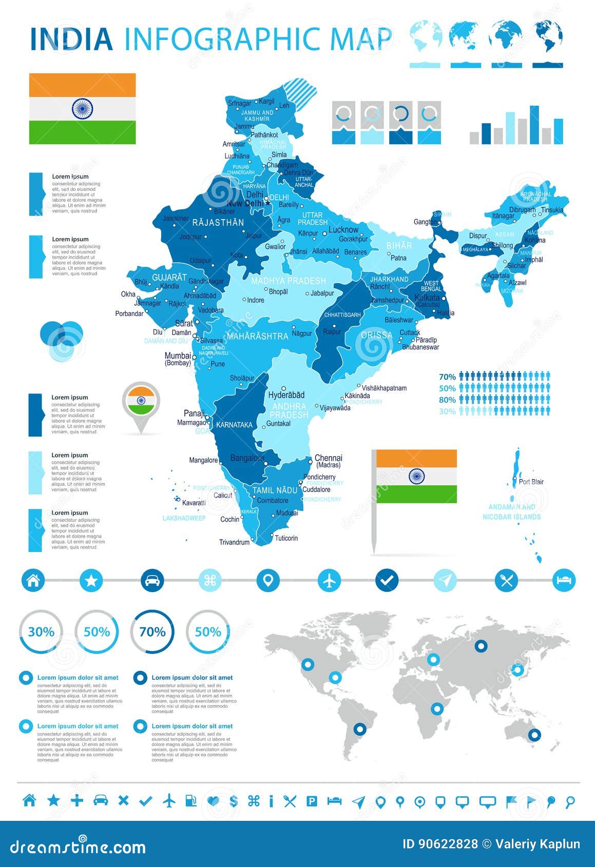 India - Map and Flag - Infographic Illustration Stock Illustration ...