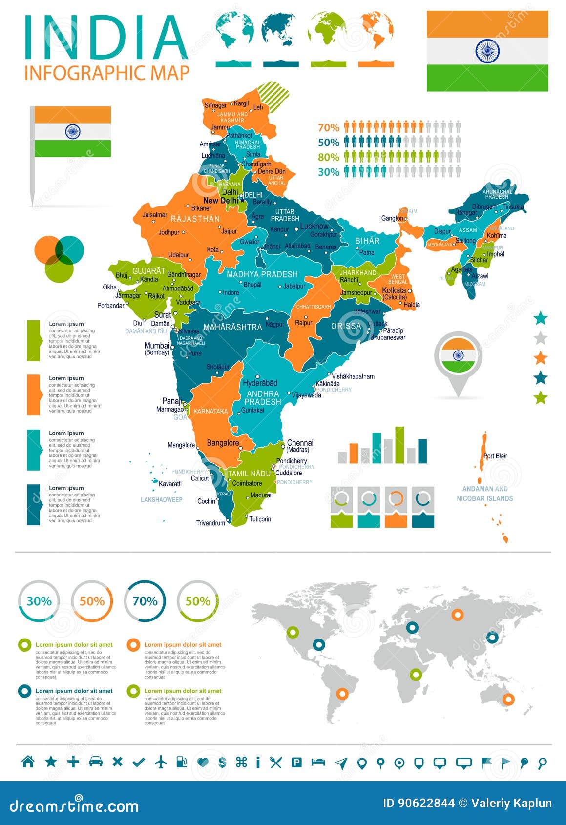 India - Map and Flag - Infographic Illustration Stock Illustration ...