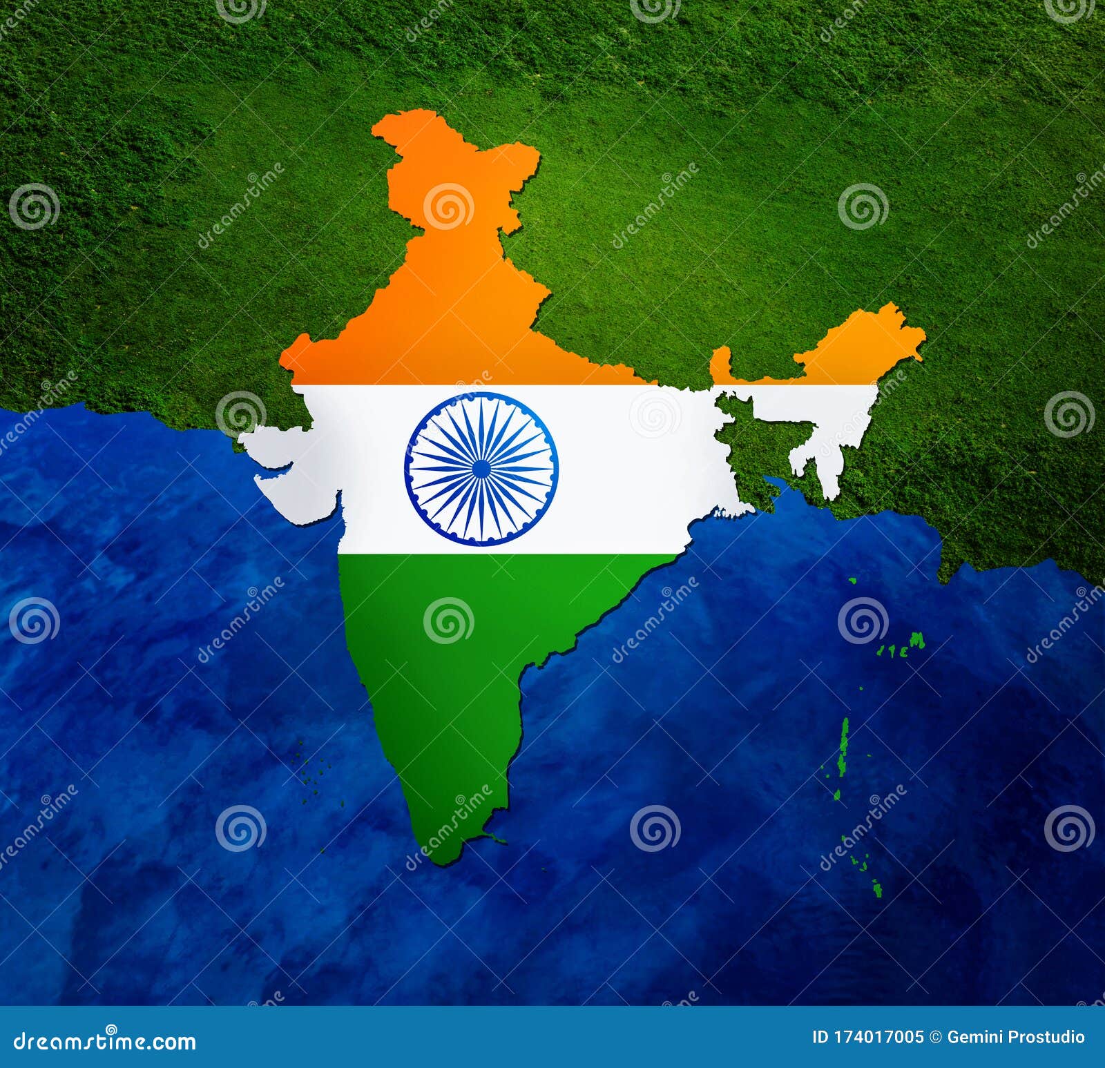 INDIA MAP with INDIA FLAG on LAND and WATER BACKGROUND ILLUSTRATION ...