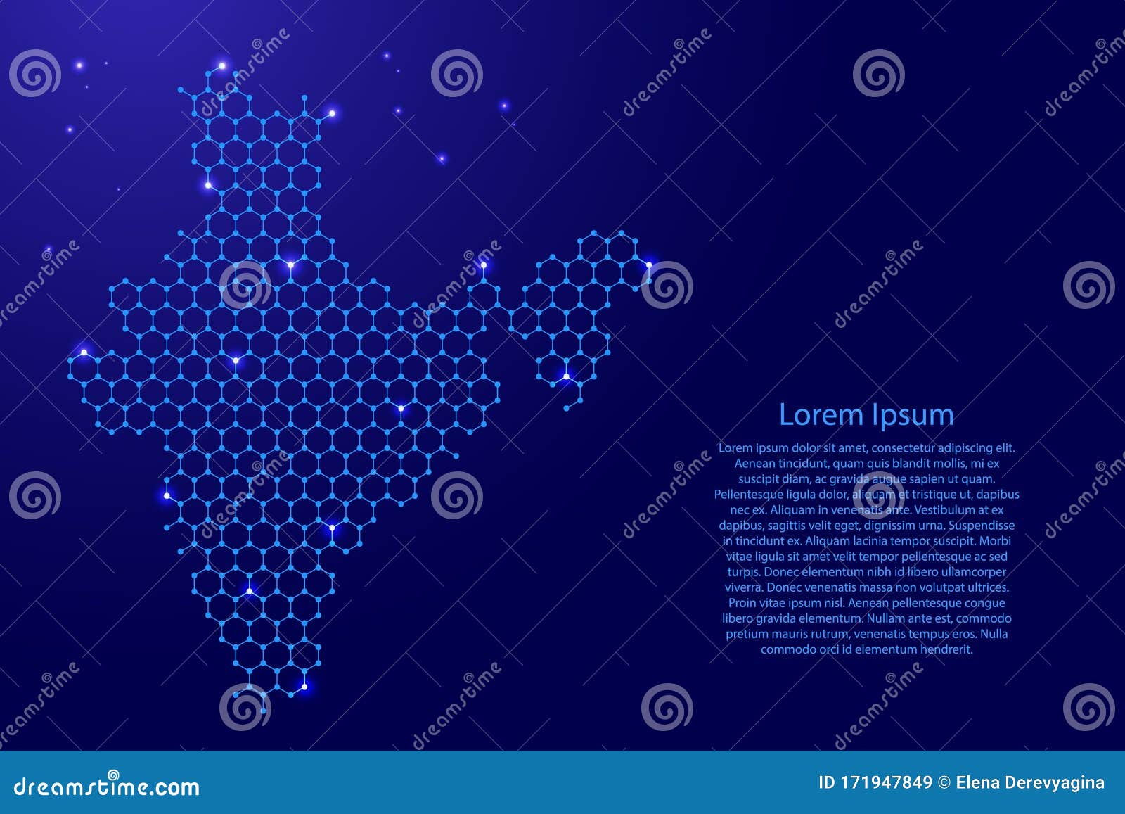 India Map from Futuristic Hexagonal Shapes, Lines, Points Blue and ...