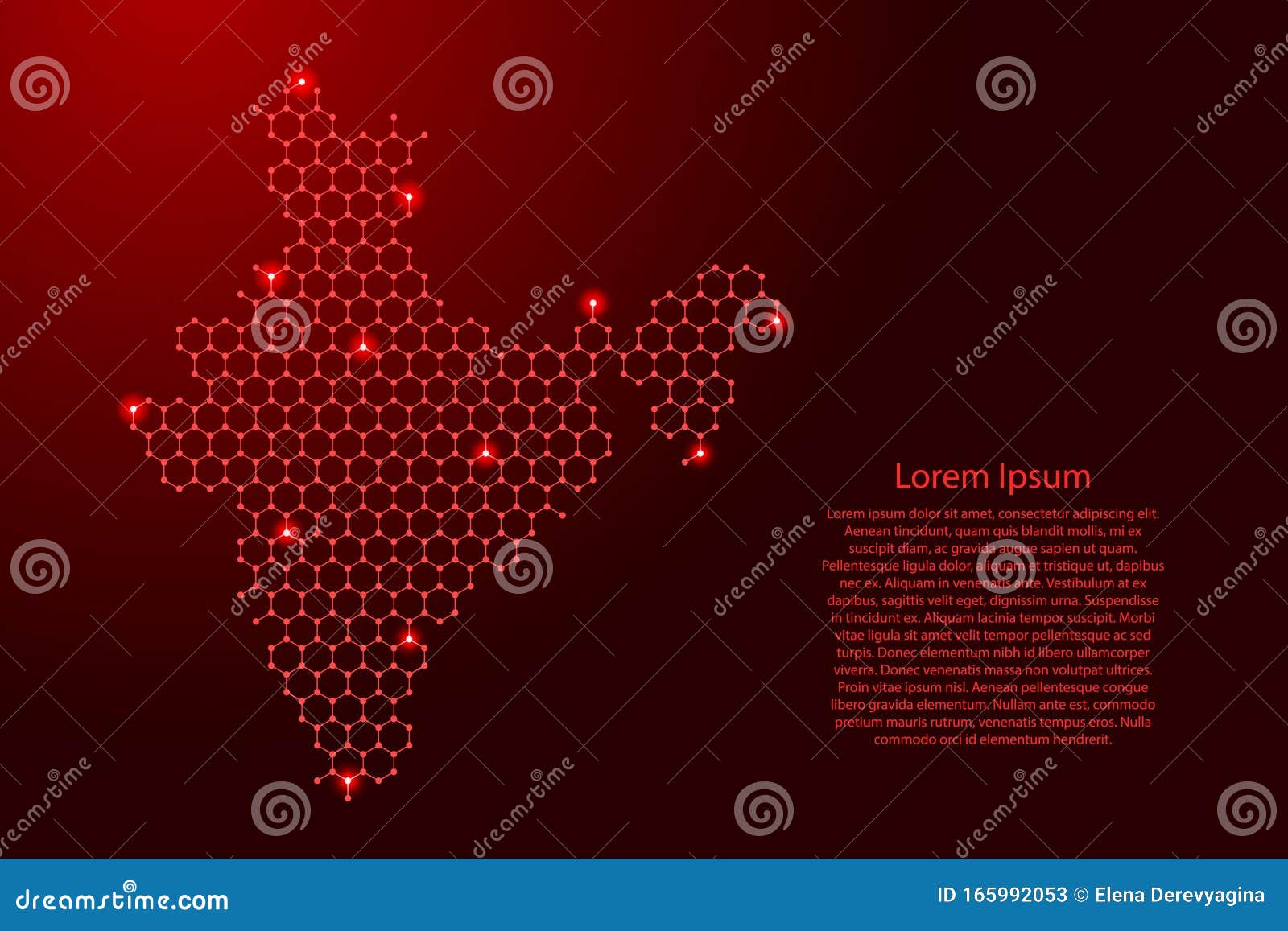 India Map From Futuristic Hexagonal Shapes, Lines, Points Red And ...