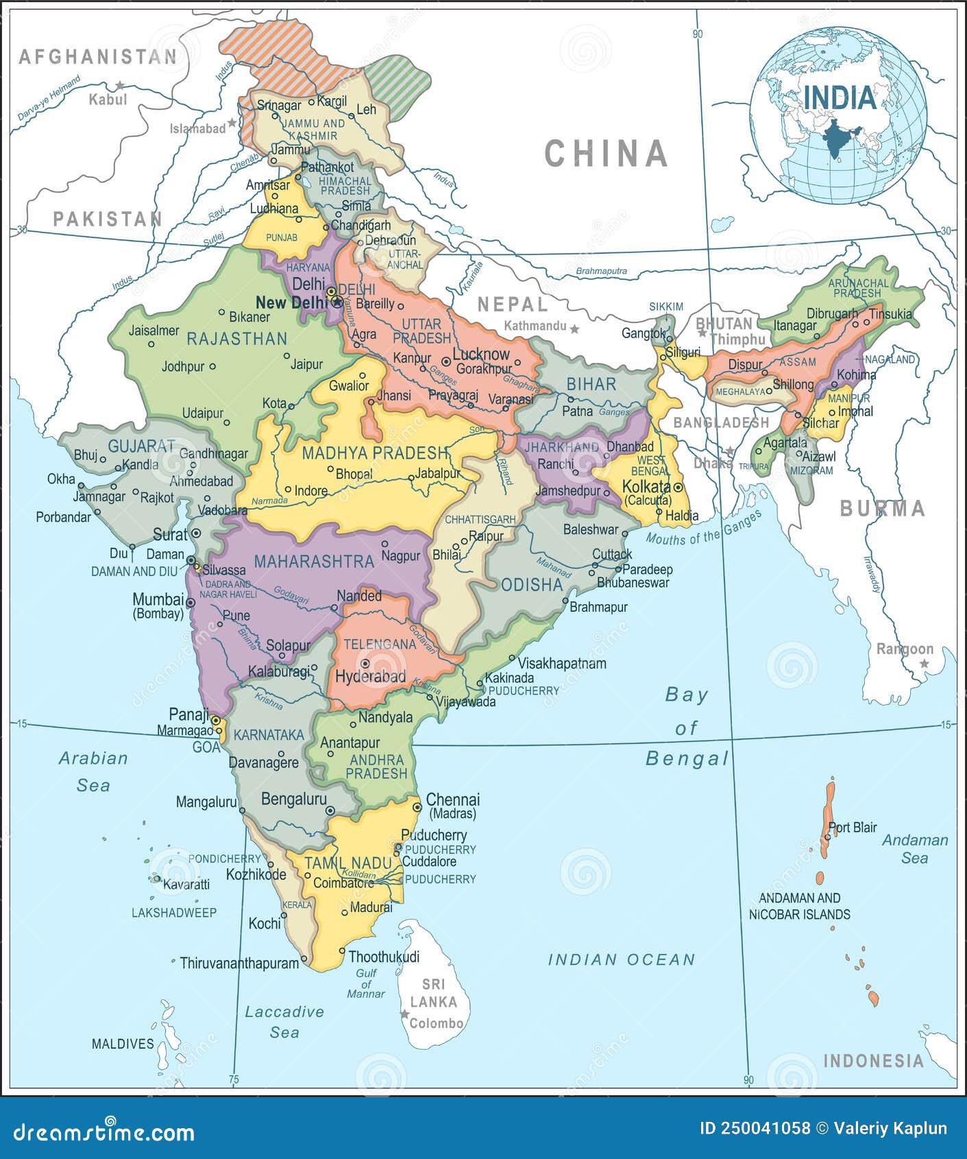 India - Highly Detailed Editable Political Map With Labeling. Cartoon ...