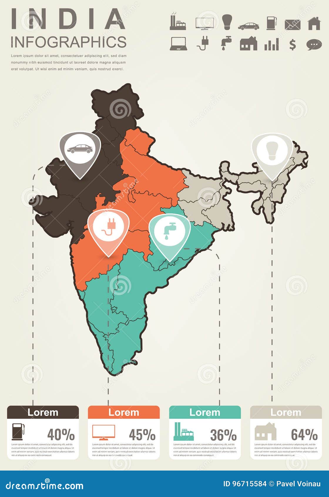 India Map with Infographic Elements. Infographics Layouts Stock Vector ...