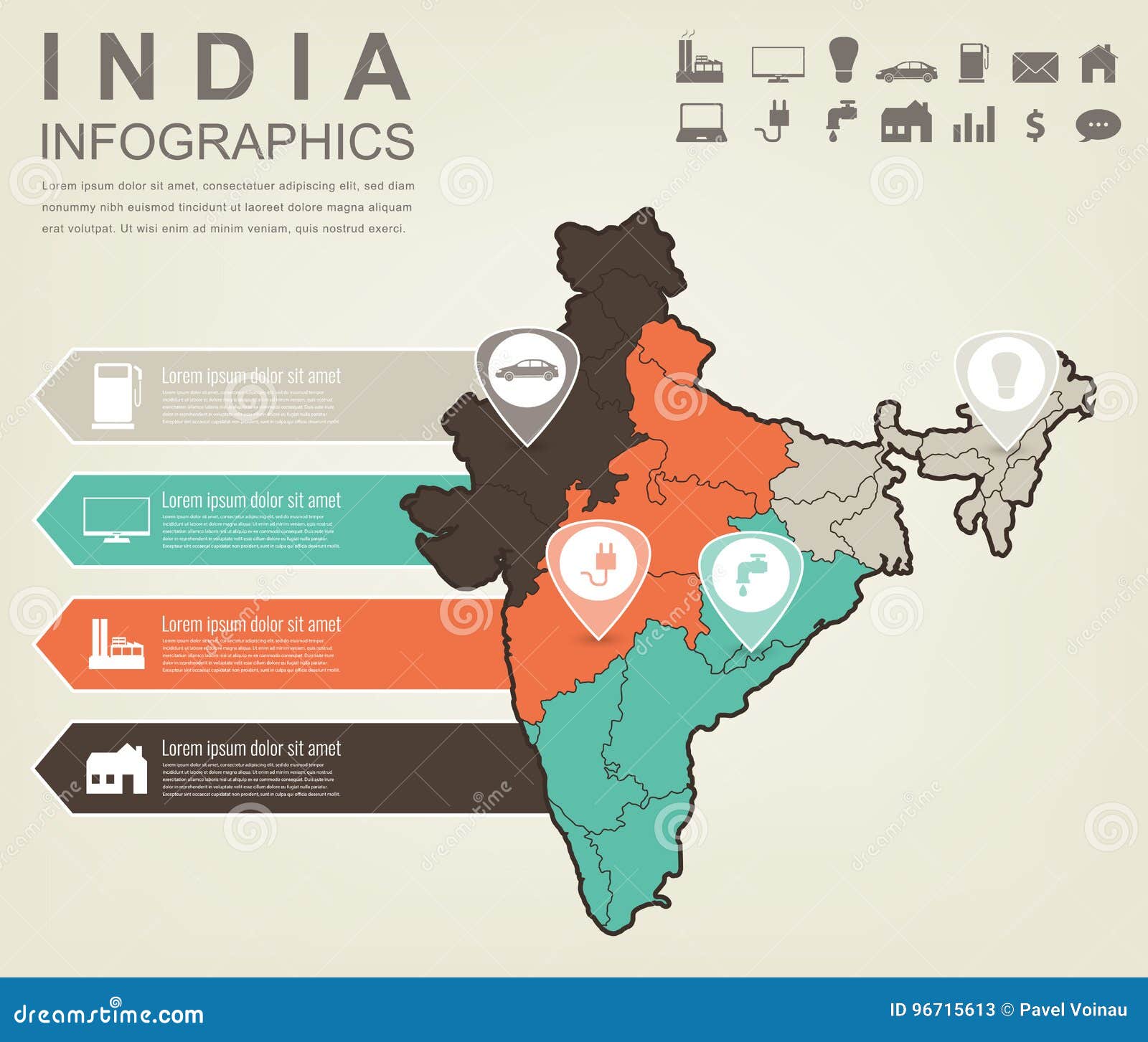 India Map with Infographic Elements. Infographics Layouts Stock Vector ...