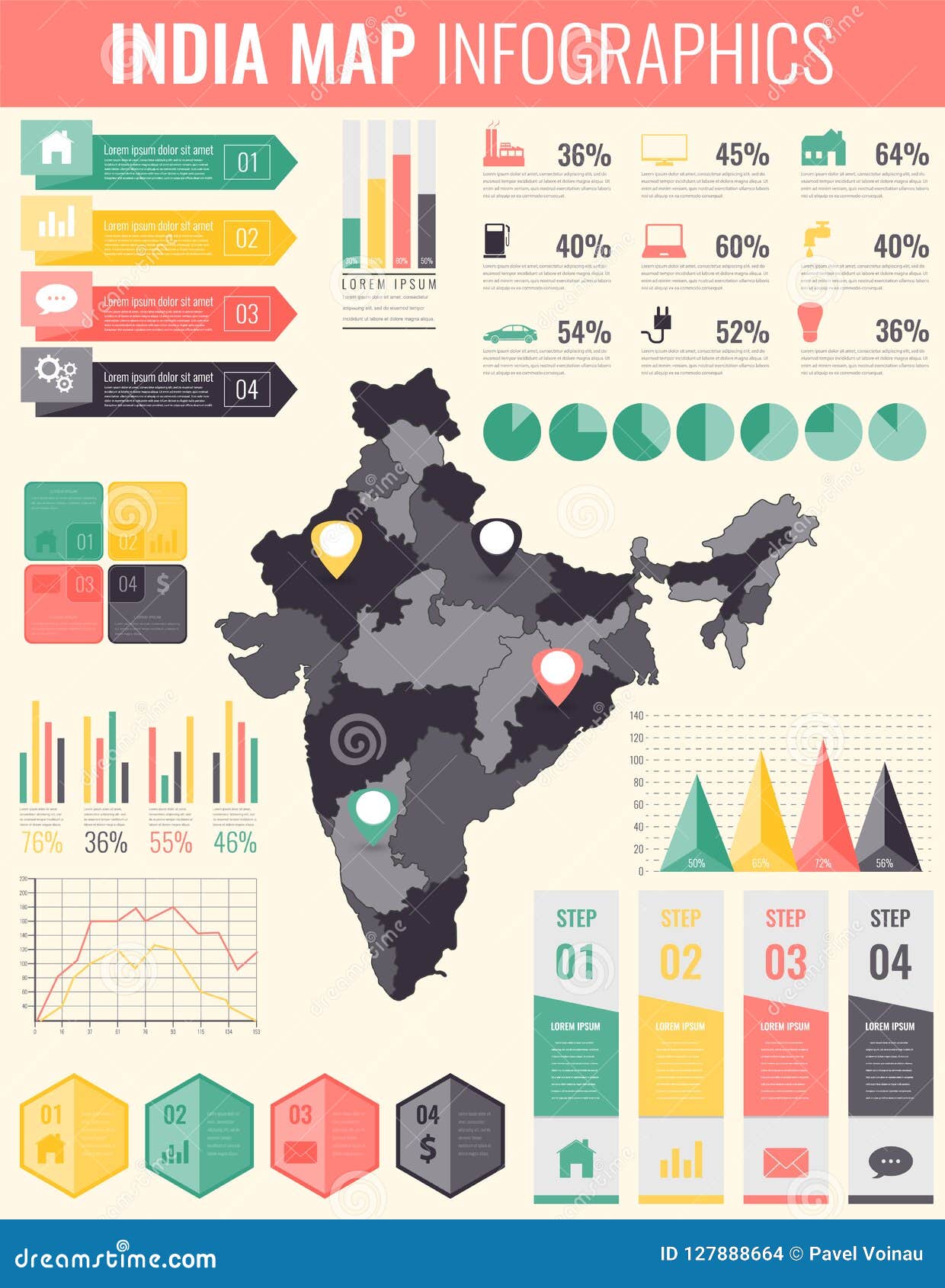 India Map with Infographic Elements. Infographics Layouts Stock Vector ...