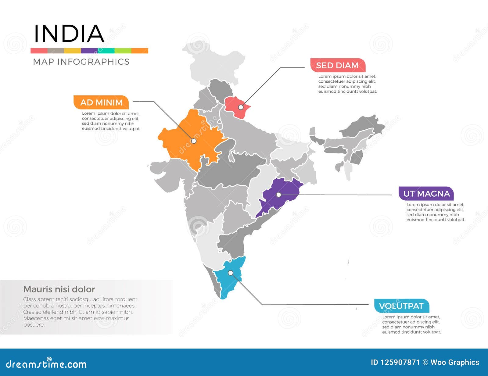 India Map Infographics Vector Template with Regions and Pointer Marks ...