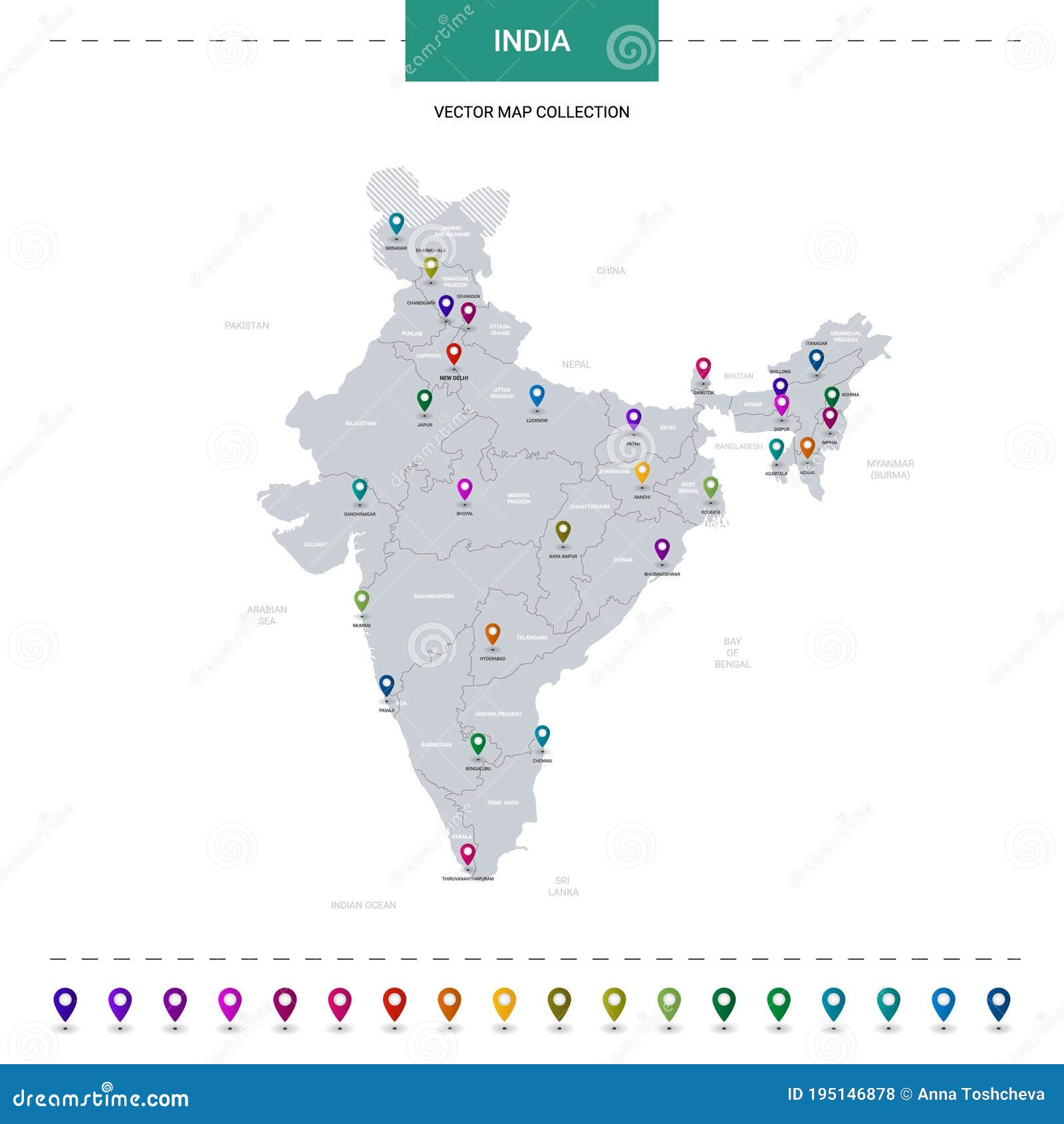 India Map with Location Pointer Marks. Stock Vector - Illustration of ...