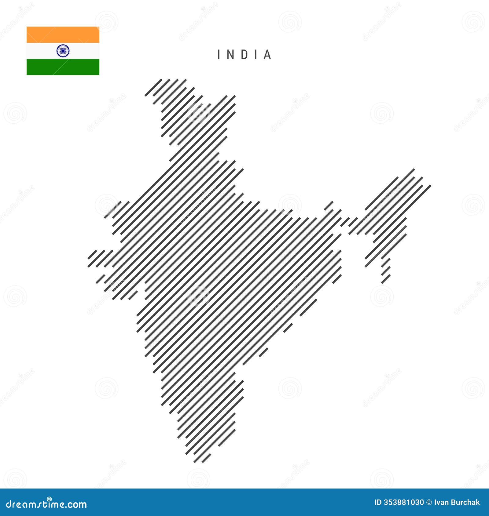 India Map from Pattern of Black Slanted Parallel Lines. Flat Vector ...