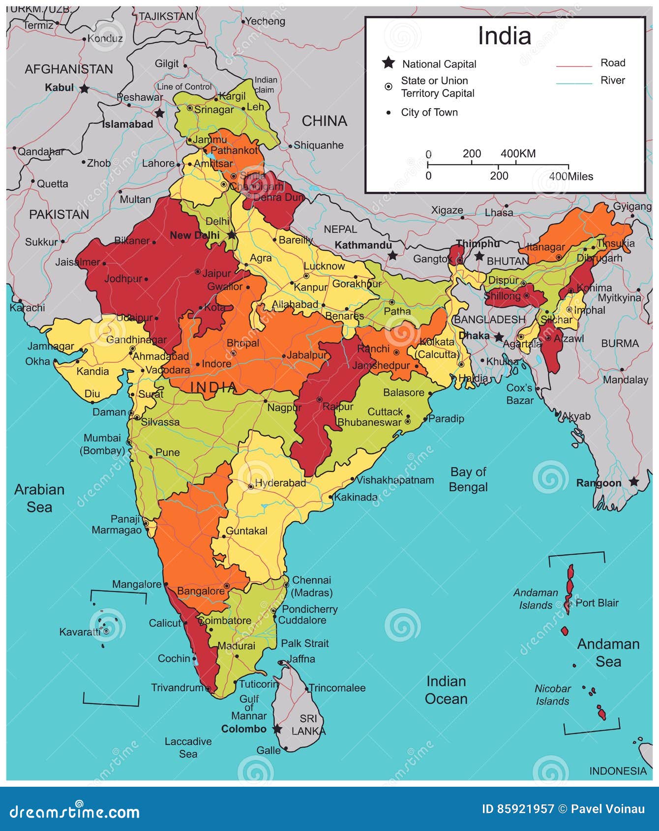 India Map With Selectable Territories. Vector | CartoonDealer.com ...