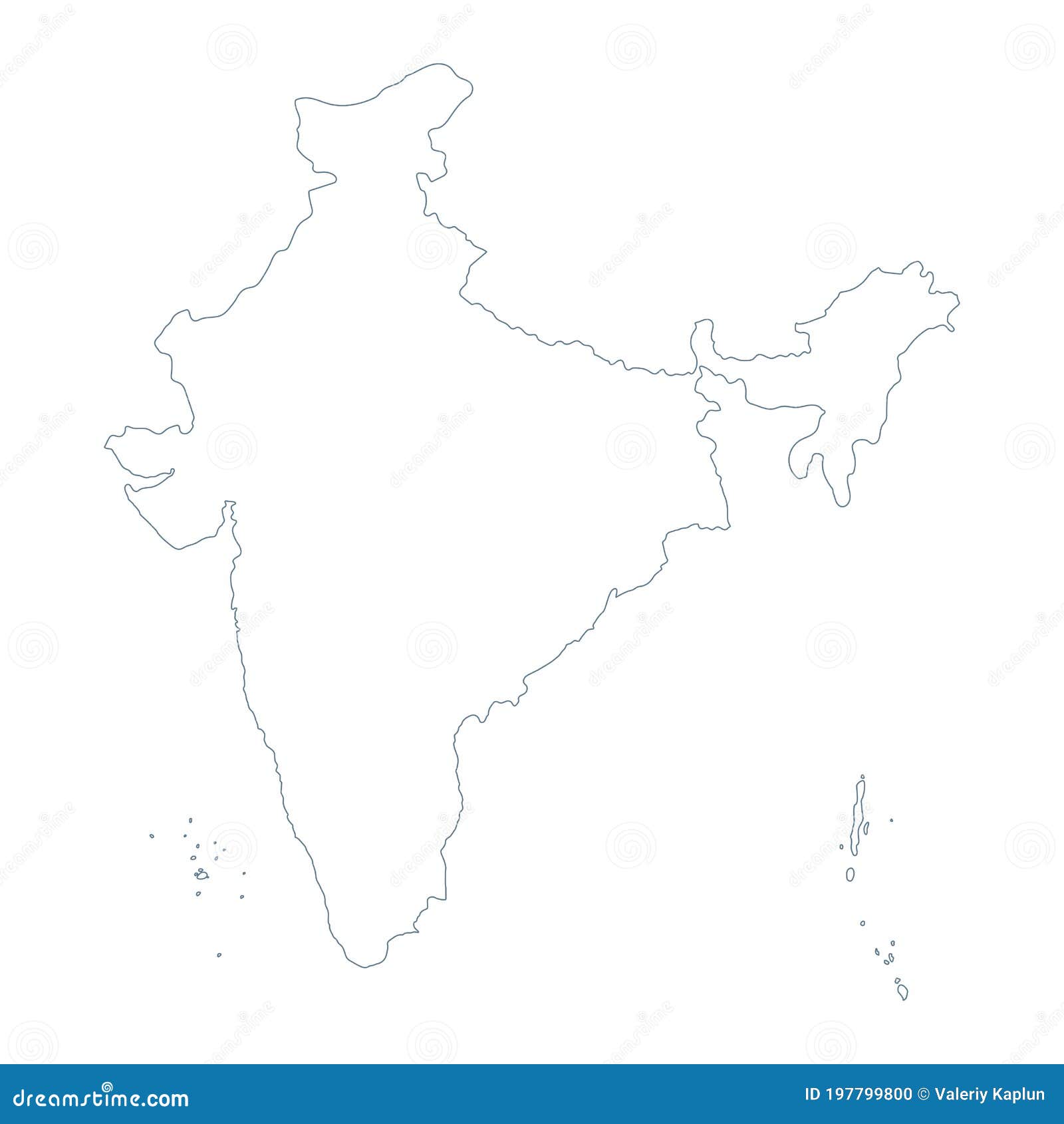 India Map From The Contour Black Brush Lines On White Background ...