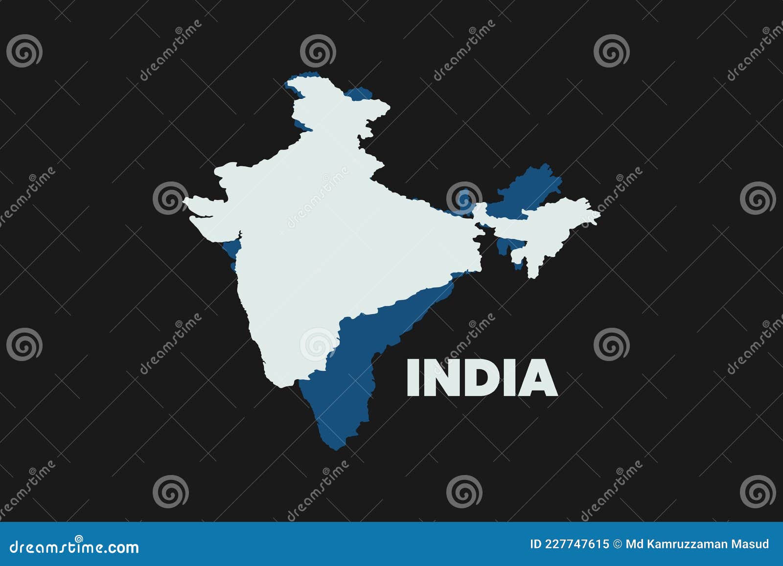 India Map Vector Illustration. the Reflected Map on Dark Background ...