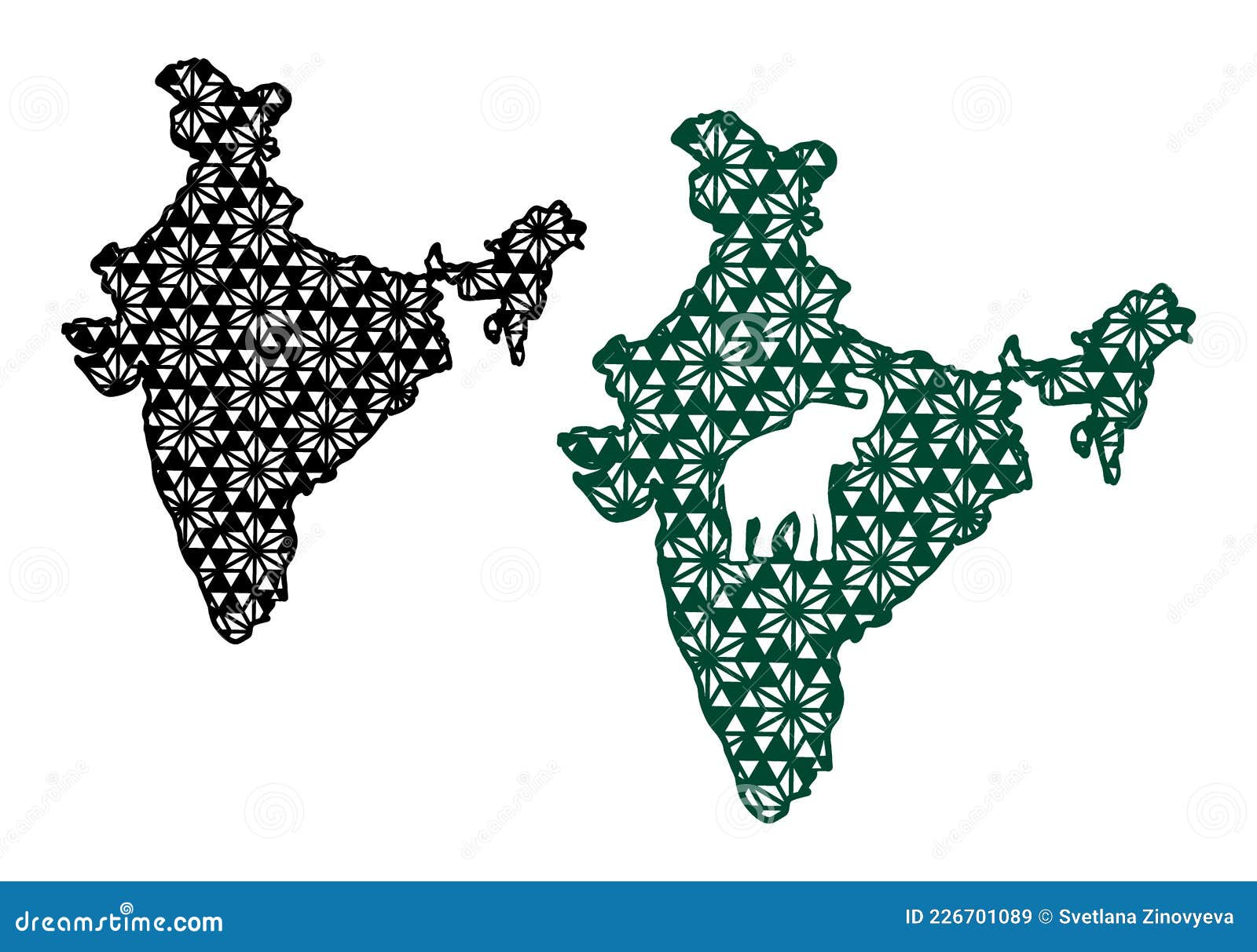 India Outline with Elephant and Decorative Geometric Pattern. Cut and ...