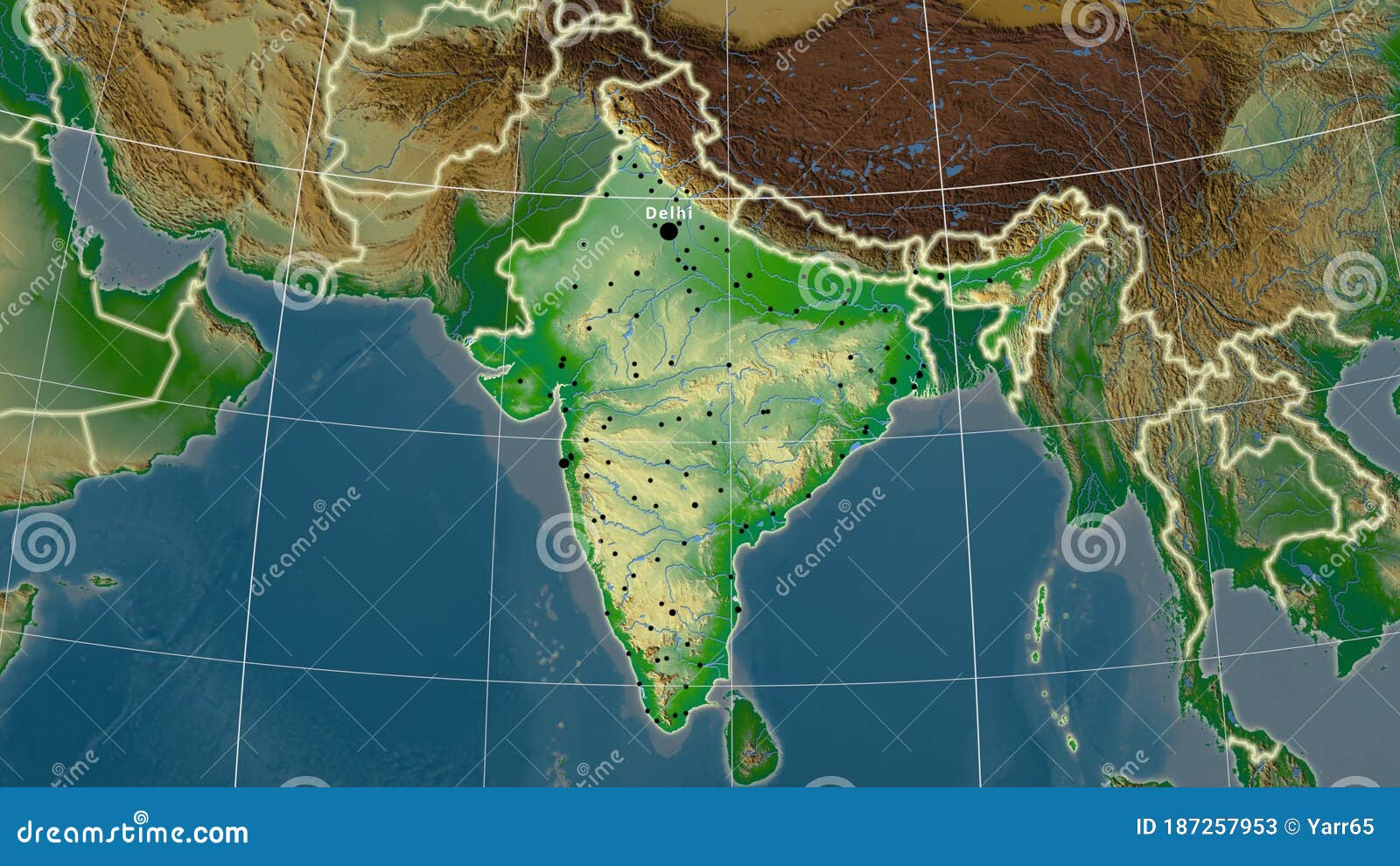India - Physical. Composition, Borders Stock Illustration ...