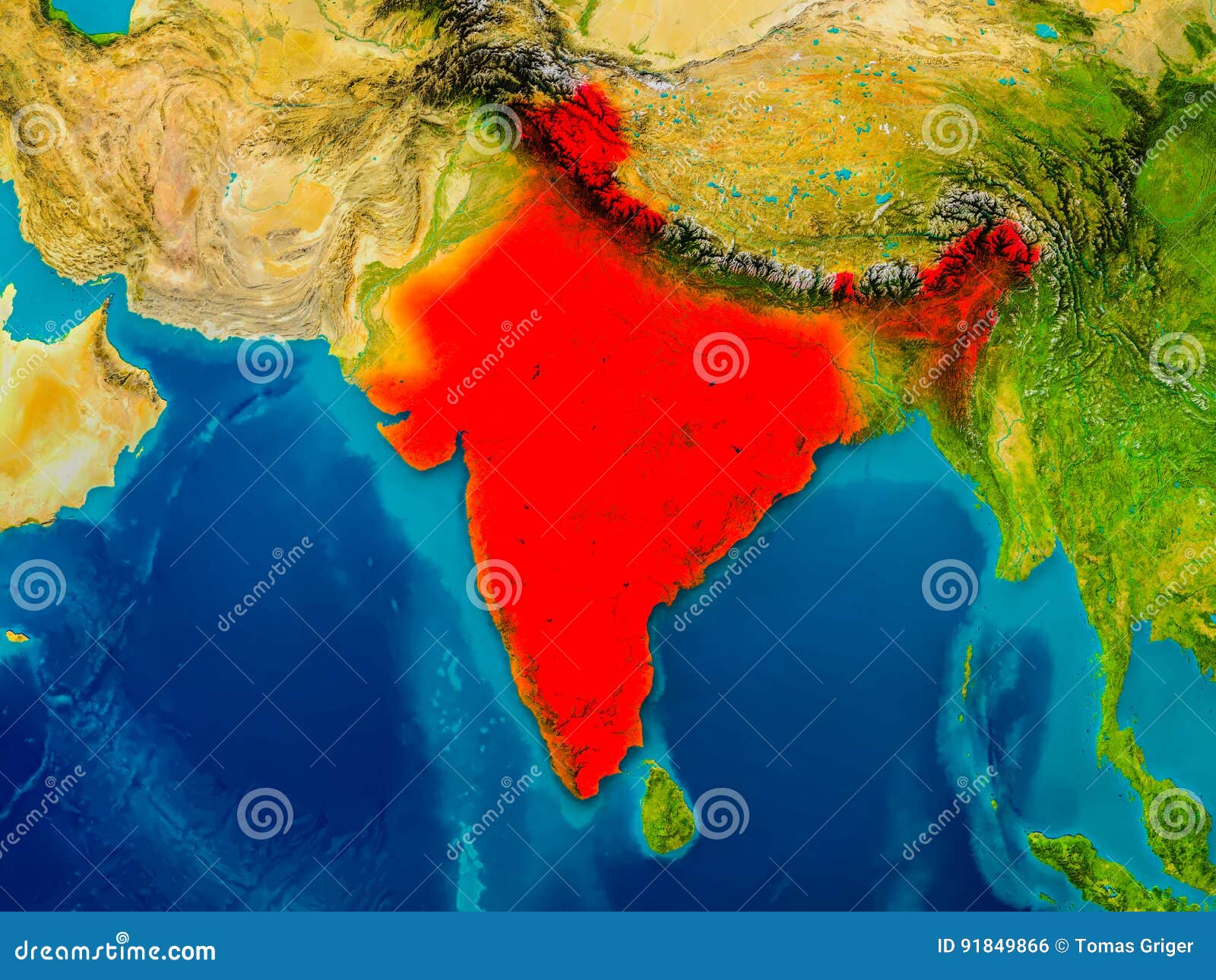India on physical map stock illustration. Illustration of globe - 91849866