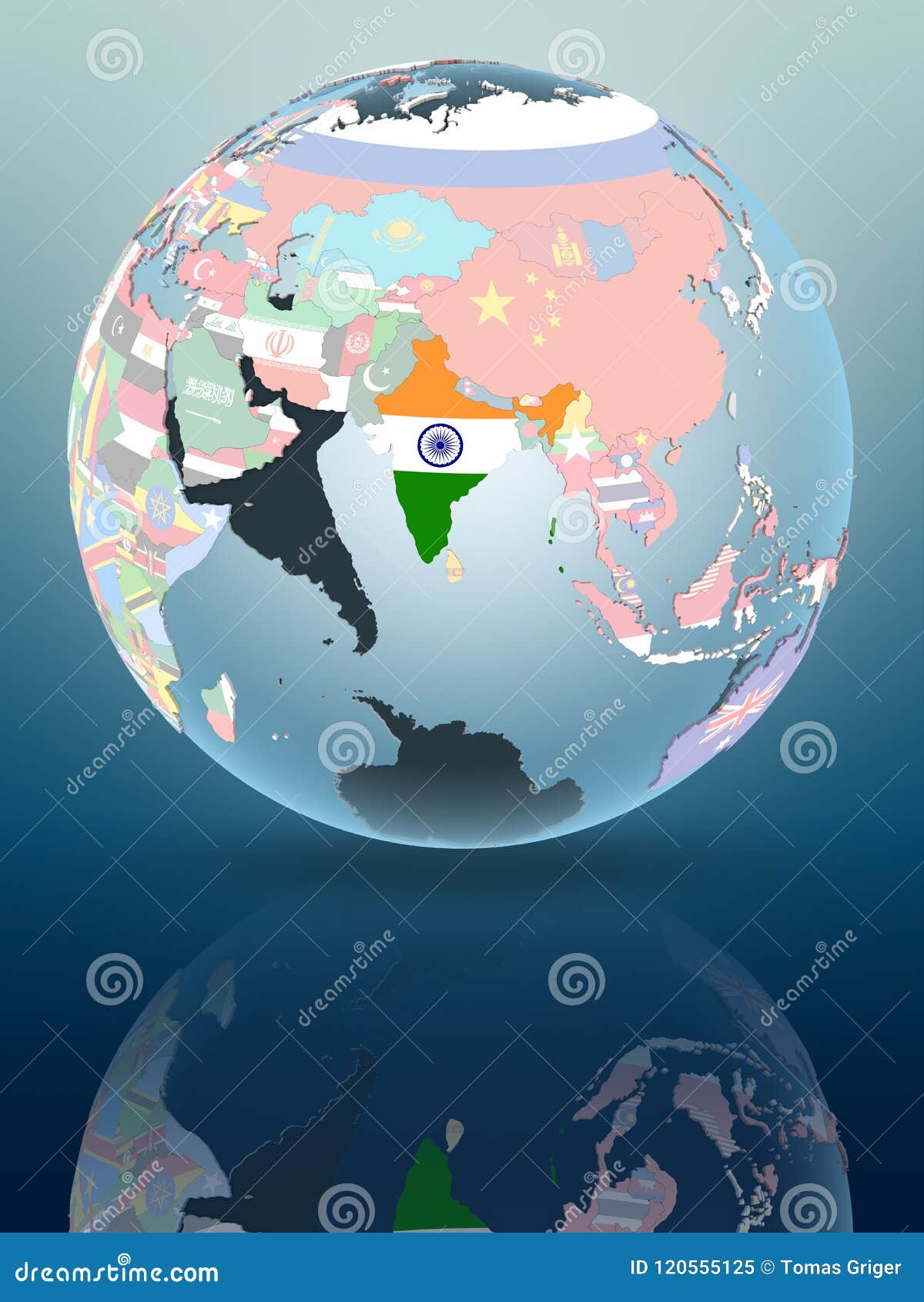 India on globe with flags stock illustration. Illustration of india ...