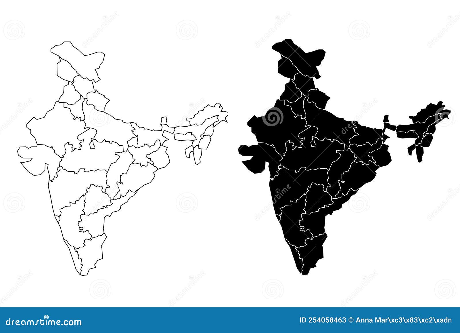 India Political Map. Low Detailed Stock Vector - Illustration of ...
