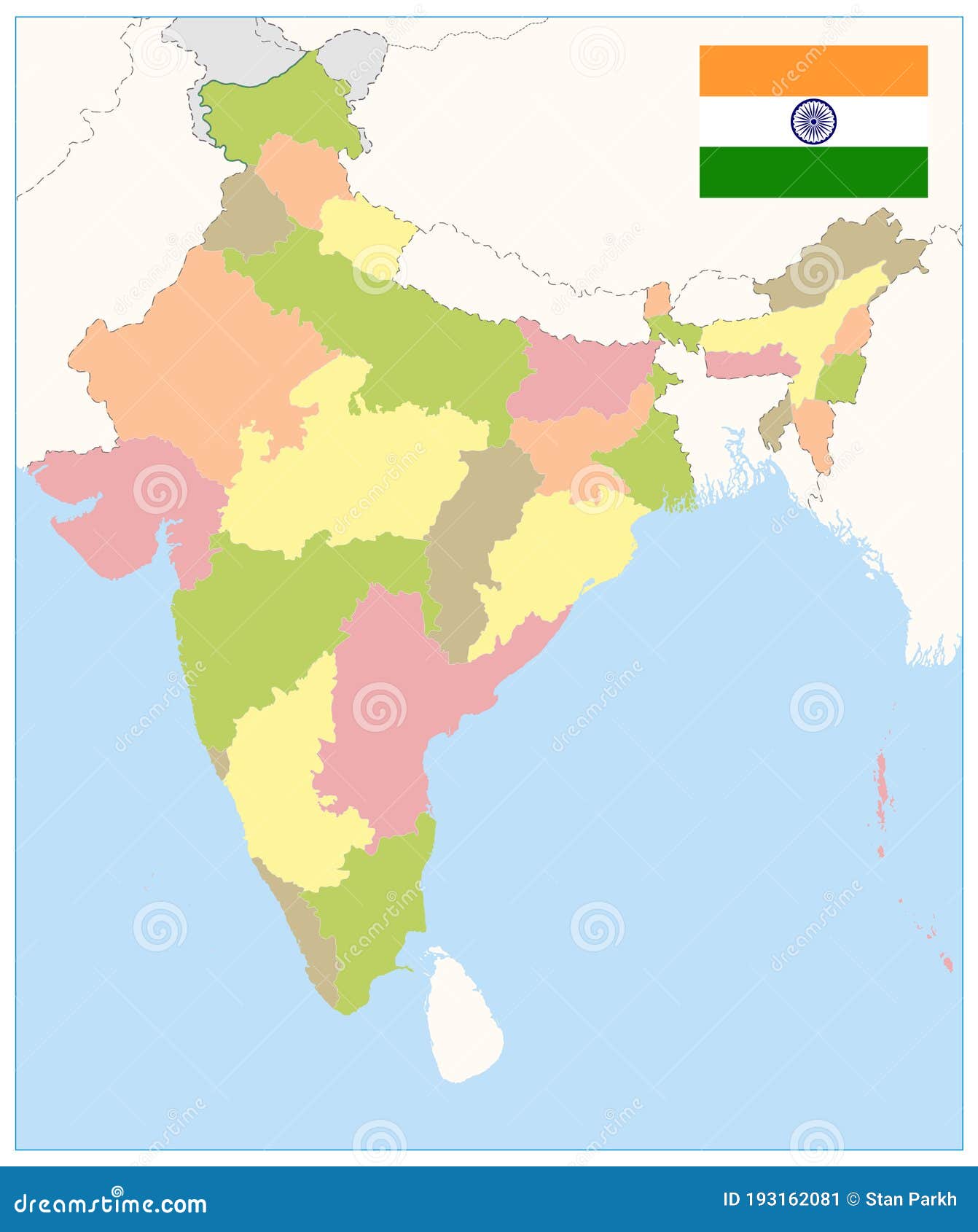 India Political Map. No Text Stock Vector - Illustration of cartography ...