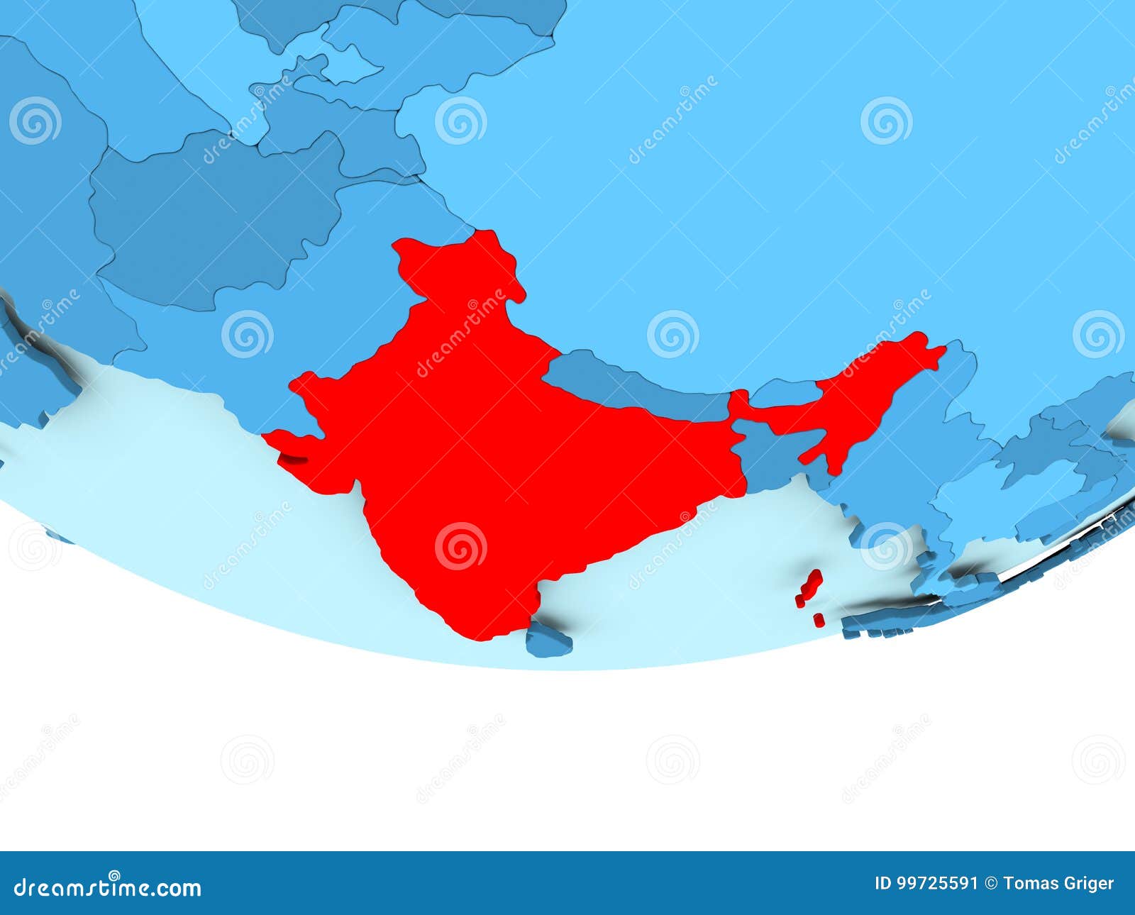 India in red on blue map stock illustration. Illustration of indian ...