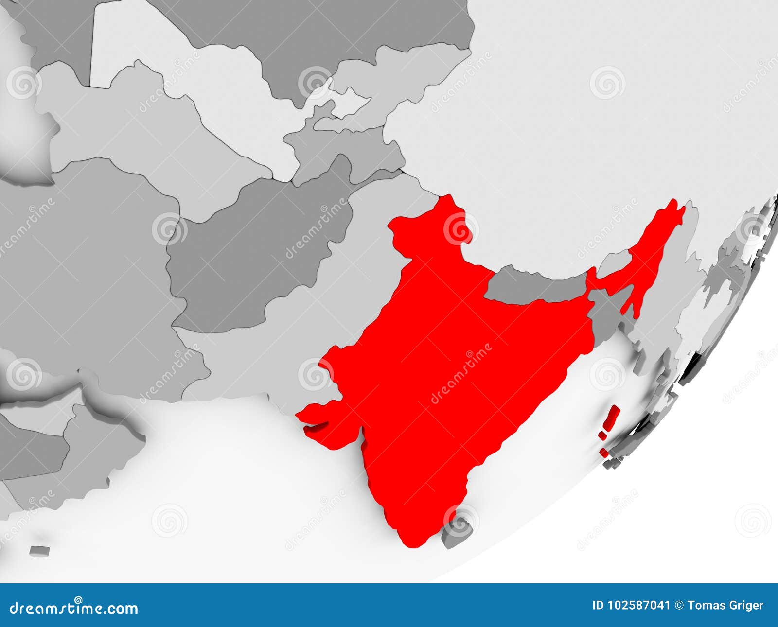 India in red on grey map stock illustration. Illustration of asia ...