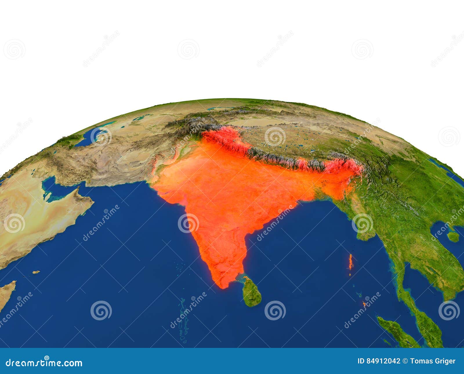India in red from orbit stock illustration. Illustration of physical ...
