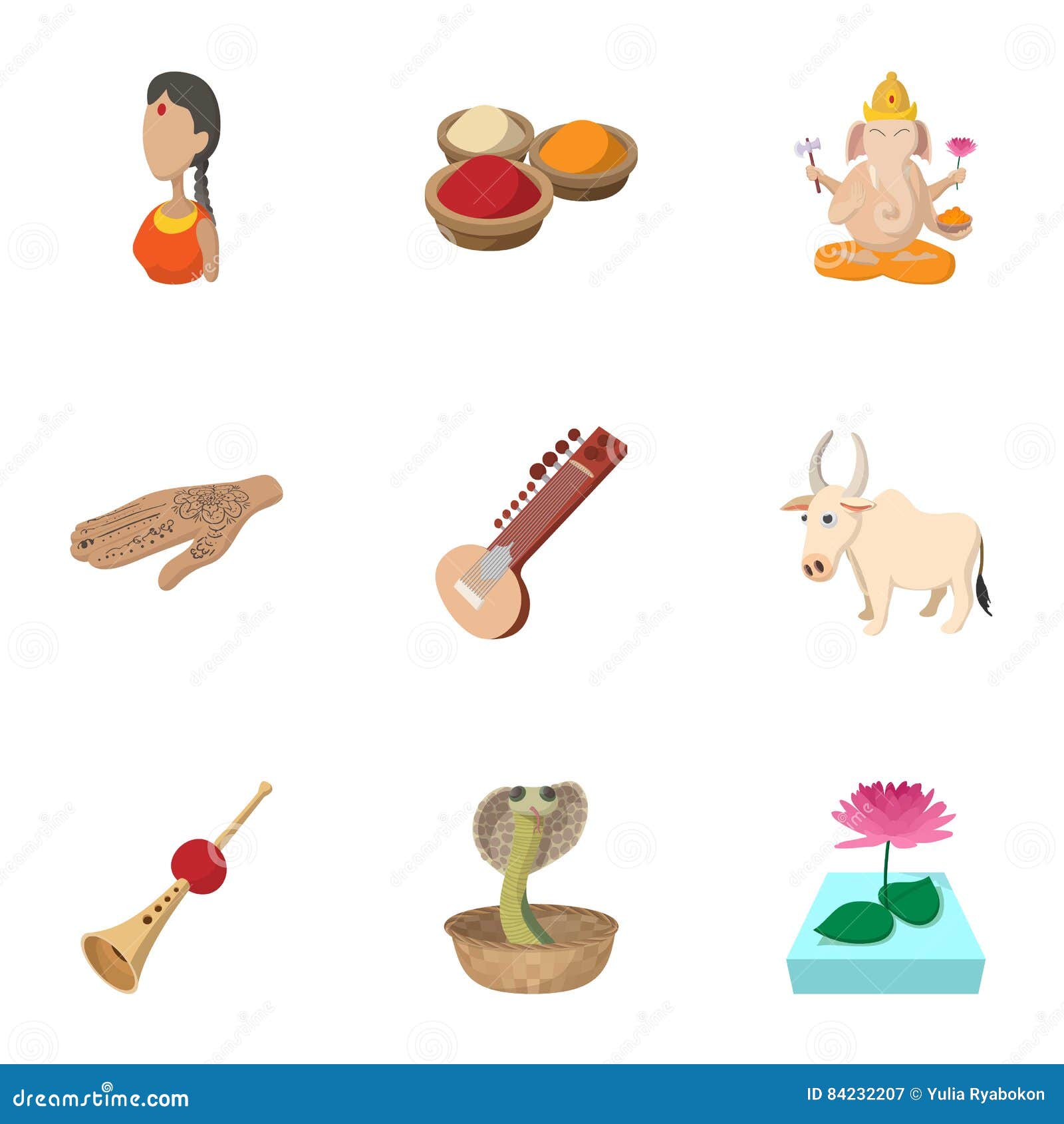 India Republic Icons Set, Cartoon Style Stock Vector - Illustration of ...