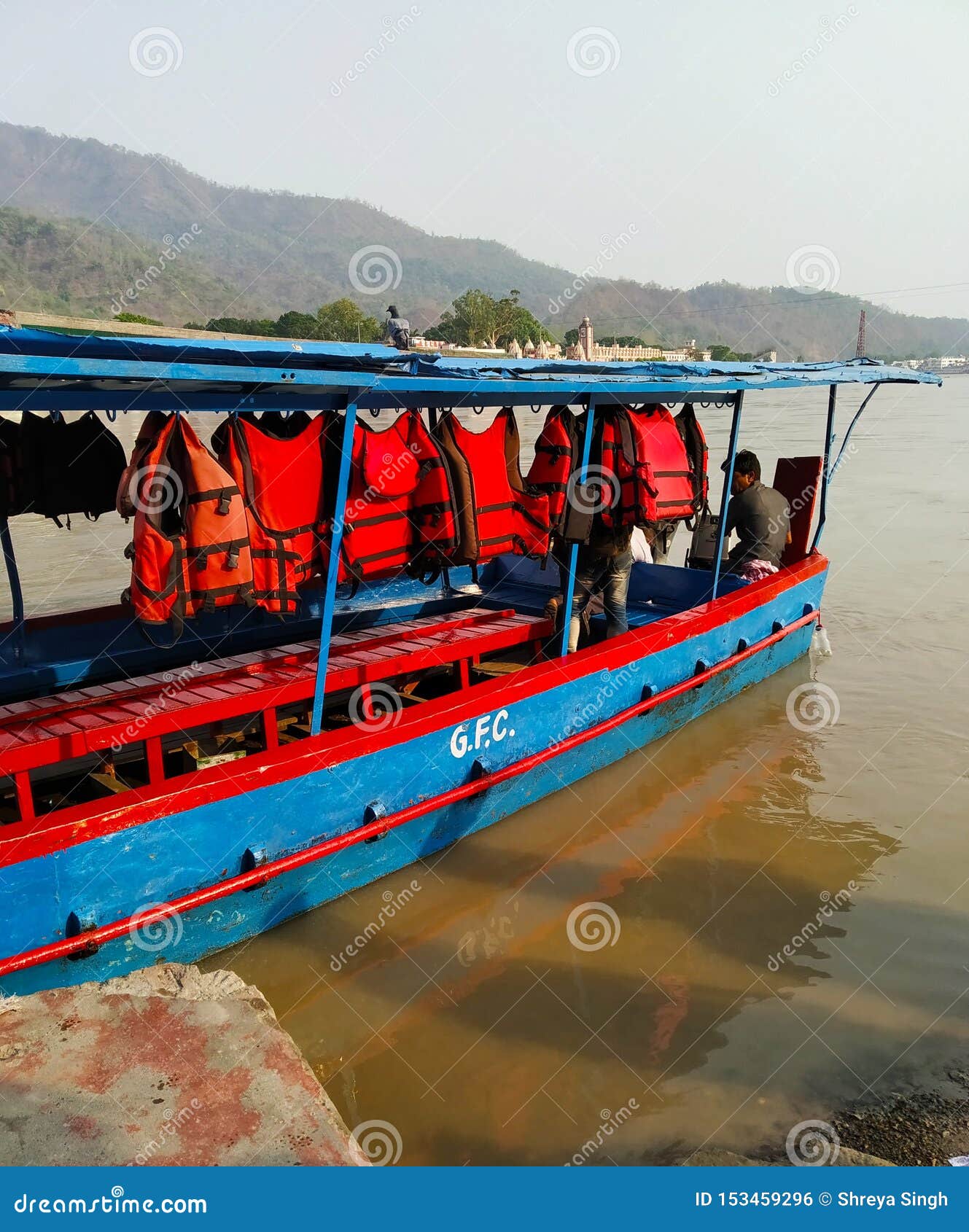 India Rishikesh Boating Mountains Ganges Water Temples View Shore ...