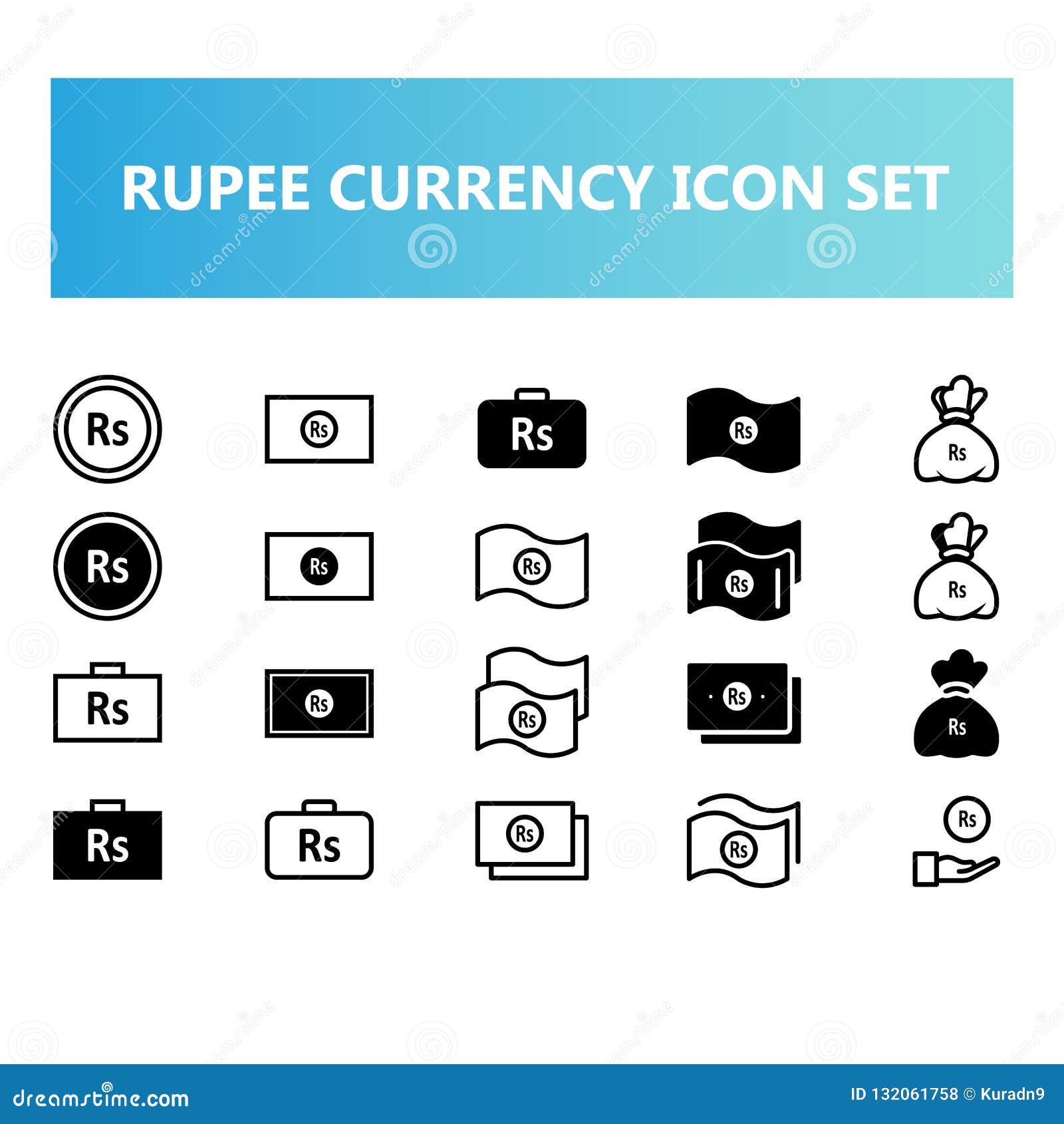 India Rupee Currency Icon Set in Solid and Outline Style Stock Vector ...