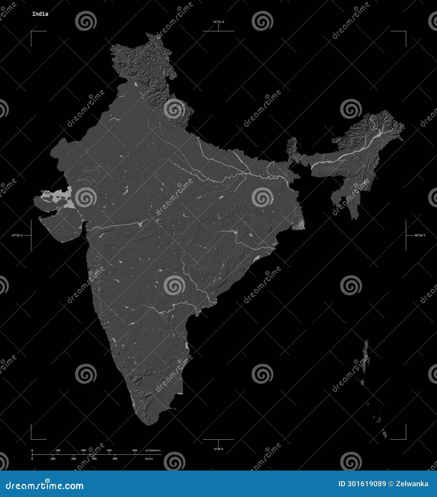 India Shape on Black. Bilevel Stock Illustration - Illustration of ...
